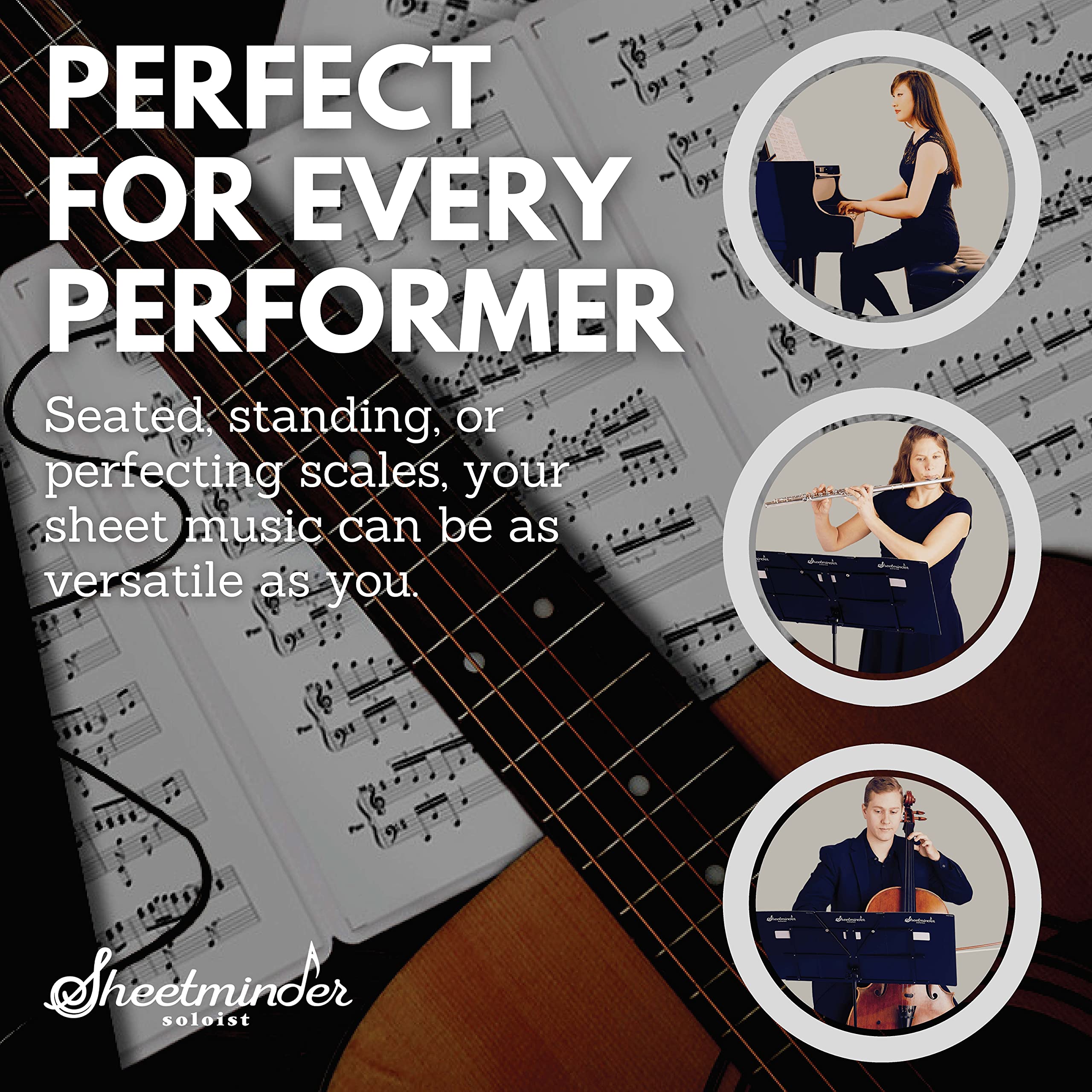 Sheetminder Soloist (5-Pack) - Printed Sheet Music Organizer/No Page Turning, Windproof on Music Stand, No Plastic Sleeves, Easily Mark Fingering/Perfect for Students, Teachers, Bands, Performers