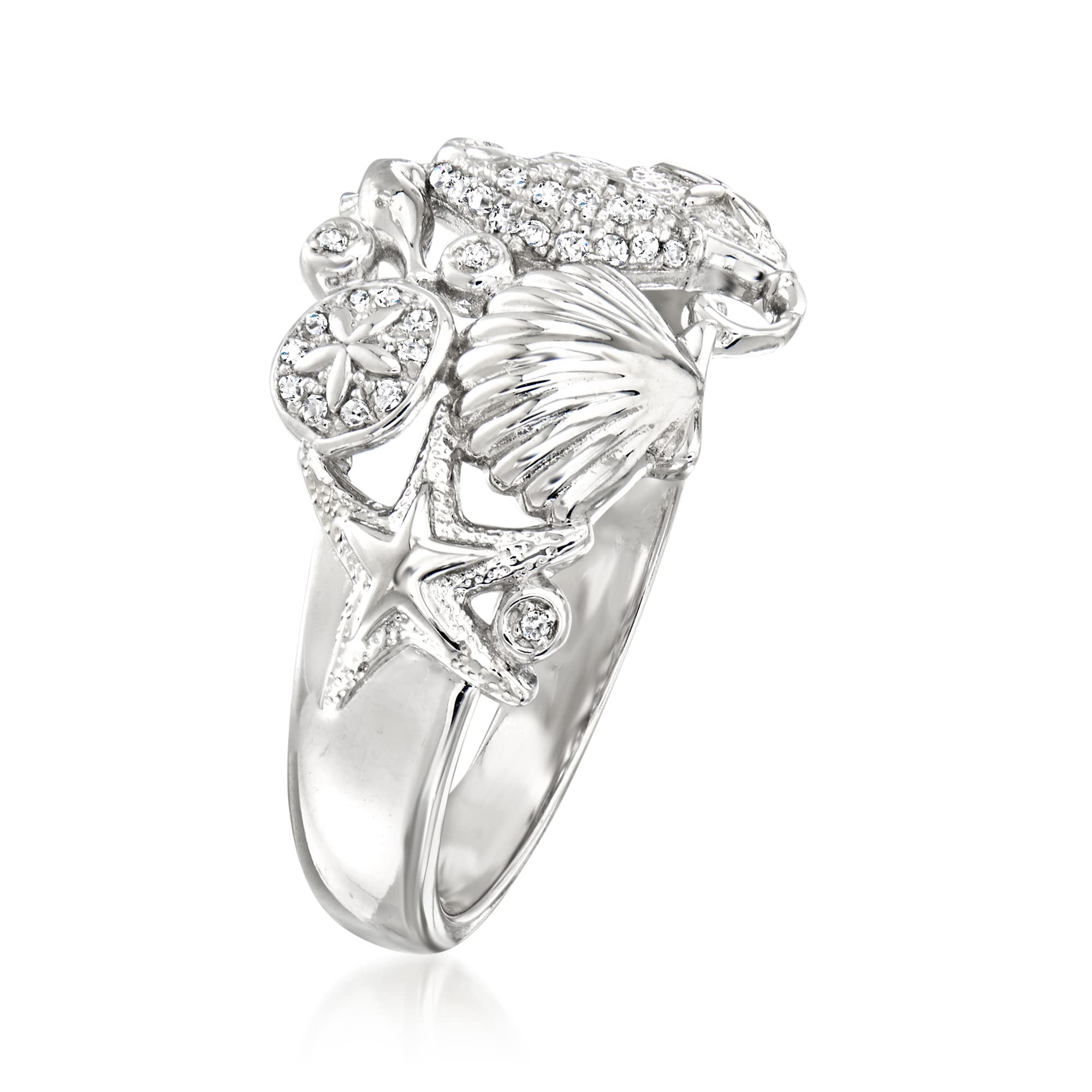 Ross-Simons 0.10 ct. t.w. Diamond Sea Life Ring in Sterling Silver. Size 7