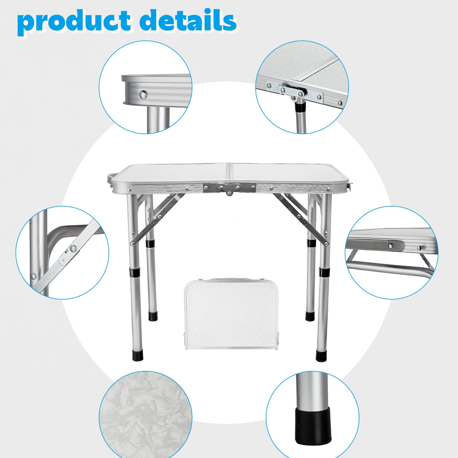 Yahenda 2 Pcs Folding Camping Table Portable Aluminum Folding Table 2ft Lightweight Outdoor Camping Desk with 2 Adjustable Heights for Camp Picnic Cooking BBQ, 24'' x 16'' (Silver)