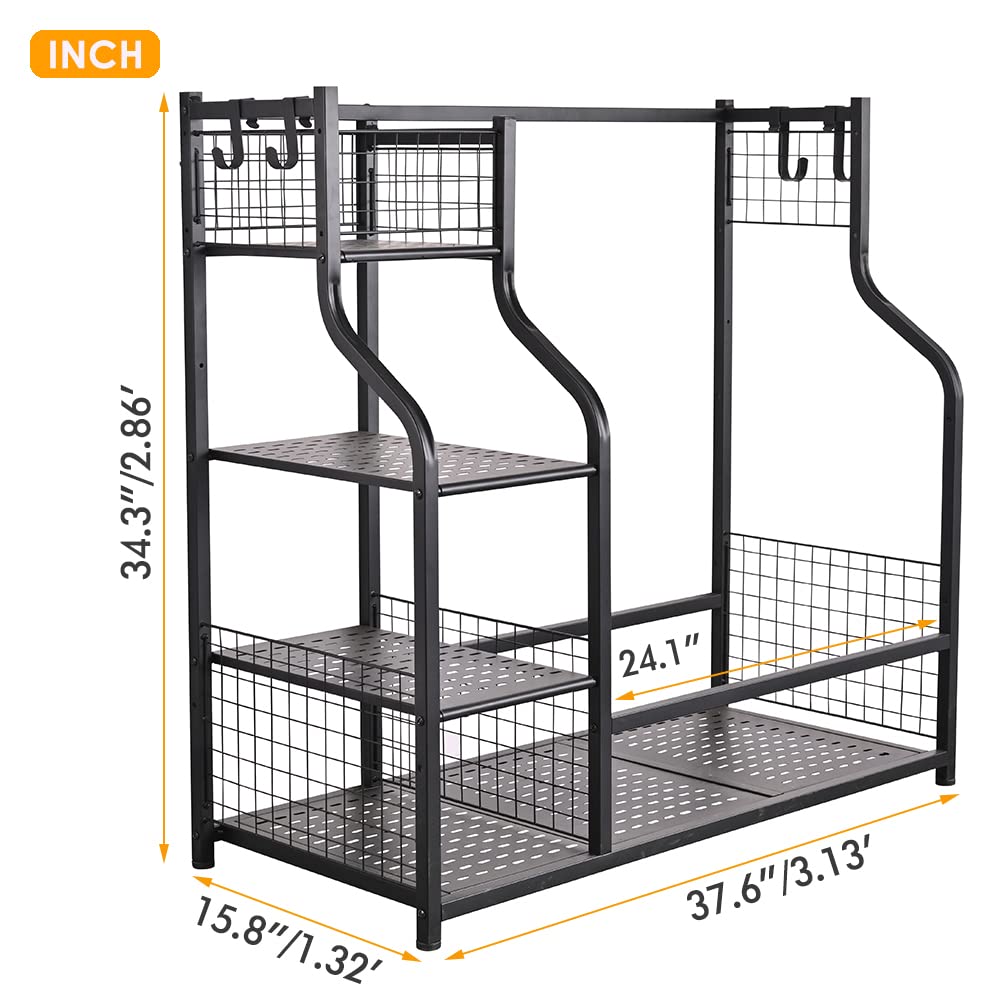 SNAIL Golf Bag Garage Storage Organizer Extra Large Size Golf Bag Rack Stand Holder Fits 2 Golf Bags and Other Golfing Equipment Accessories, Metal Black Golf Club Storage for Garage Shed and Basement