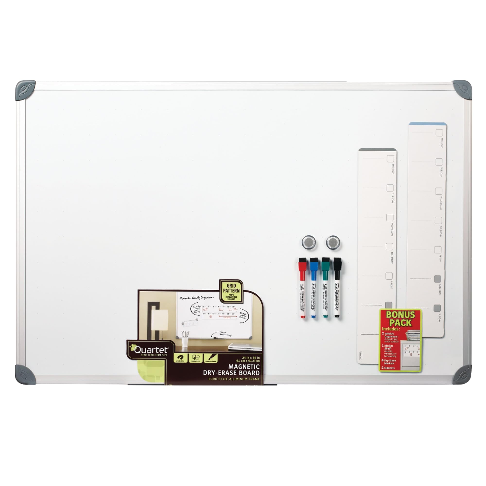 Quartet Magnetic Dry-Erase Board, 2' x 3' White Board, Euro Style, Aluminum Frame (79378)