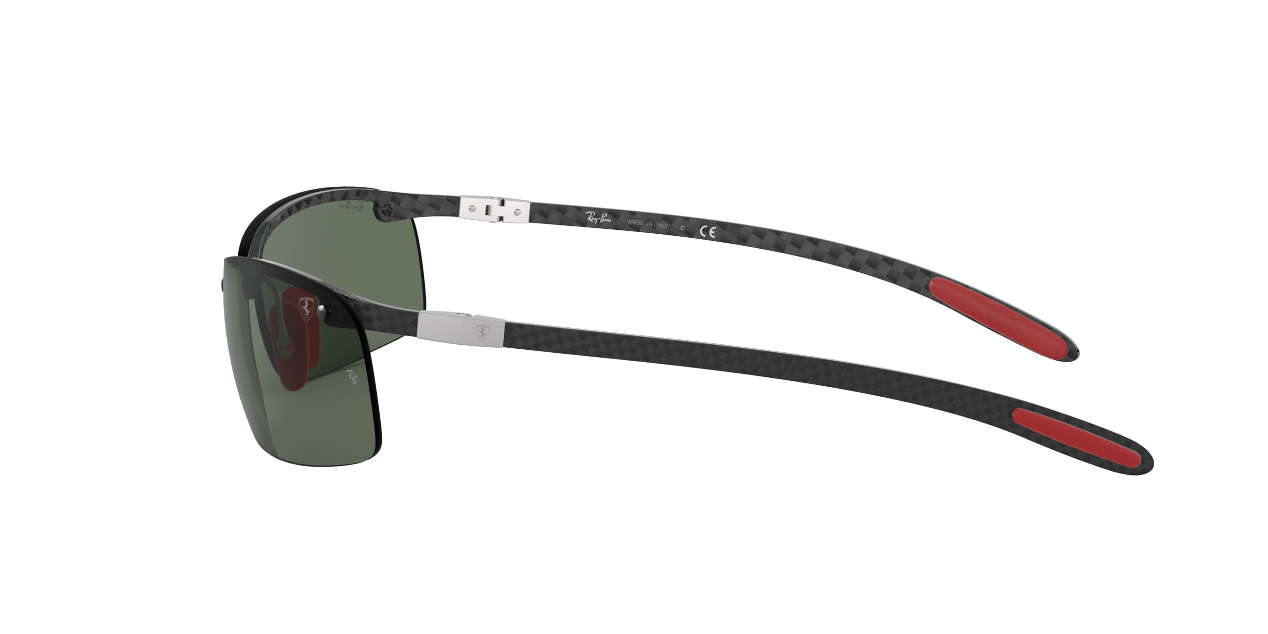 Ray-Ban RB8305M Scuderia Ferrari Collection Square Sunglasses, Carbon Rubber Red/Dark Green, 64 mm