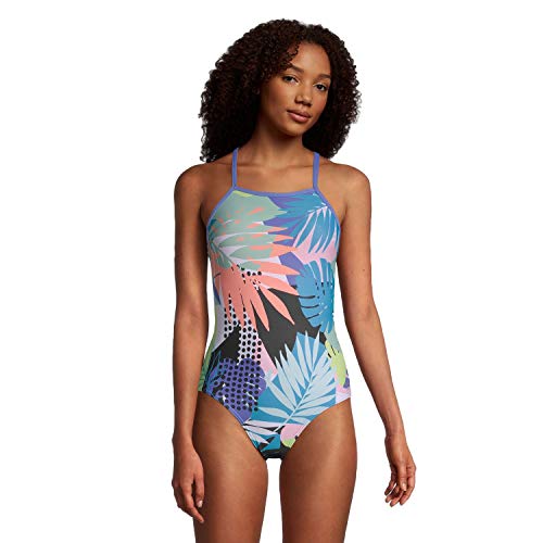 Speedo Women's Standard Swimsuit One Piece Endurance X Back Printed, Black/Turquoise, 32