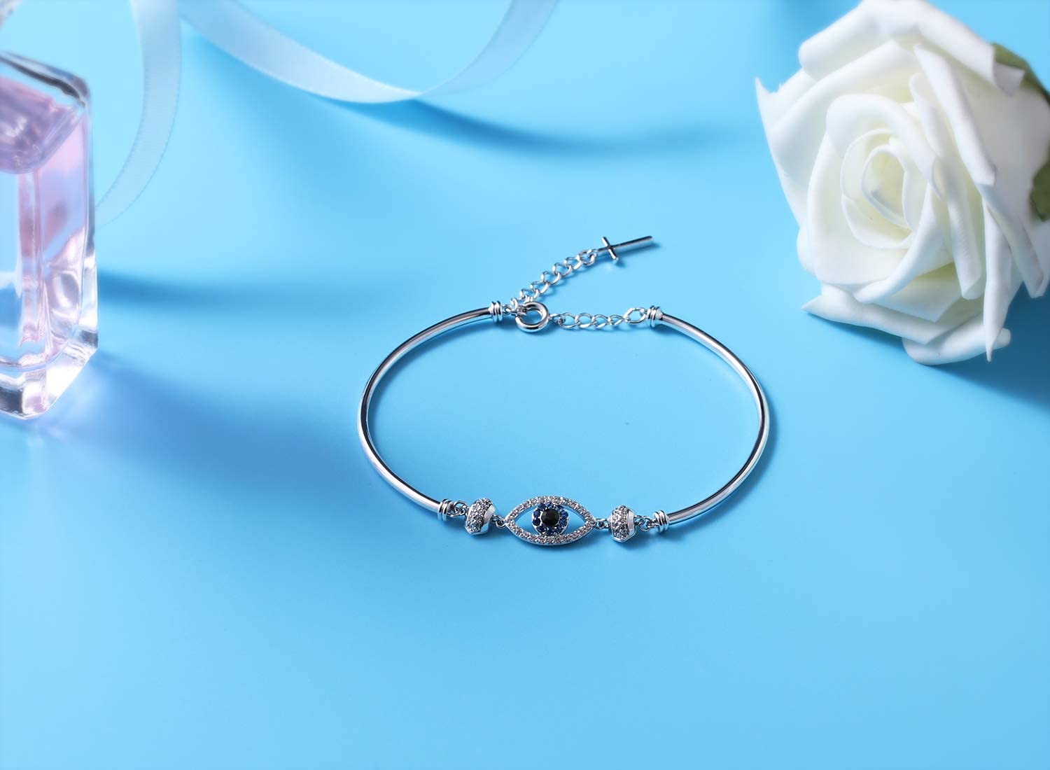 SUE'S SECRET Evil Eye Bracelet Crystal Jewelry Bangle with a Tiny Cross Extender for Women Mothers Day Easter Gifts for Mom Anniversary Day Birthday