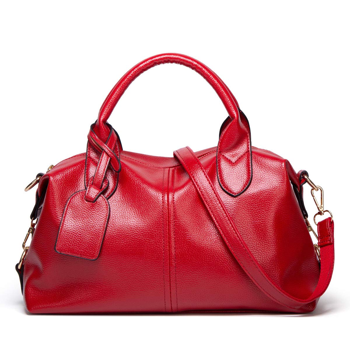 Women's Boston Bags Faux Leather Practical Shoulder Crossbody Hobo Handbag Top-Handle Satchel Purse (Red)