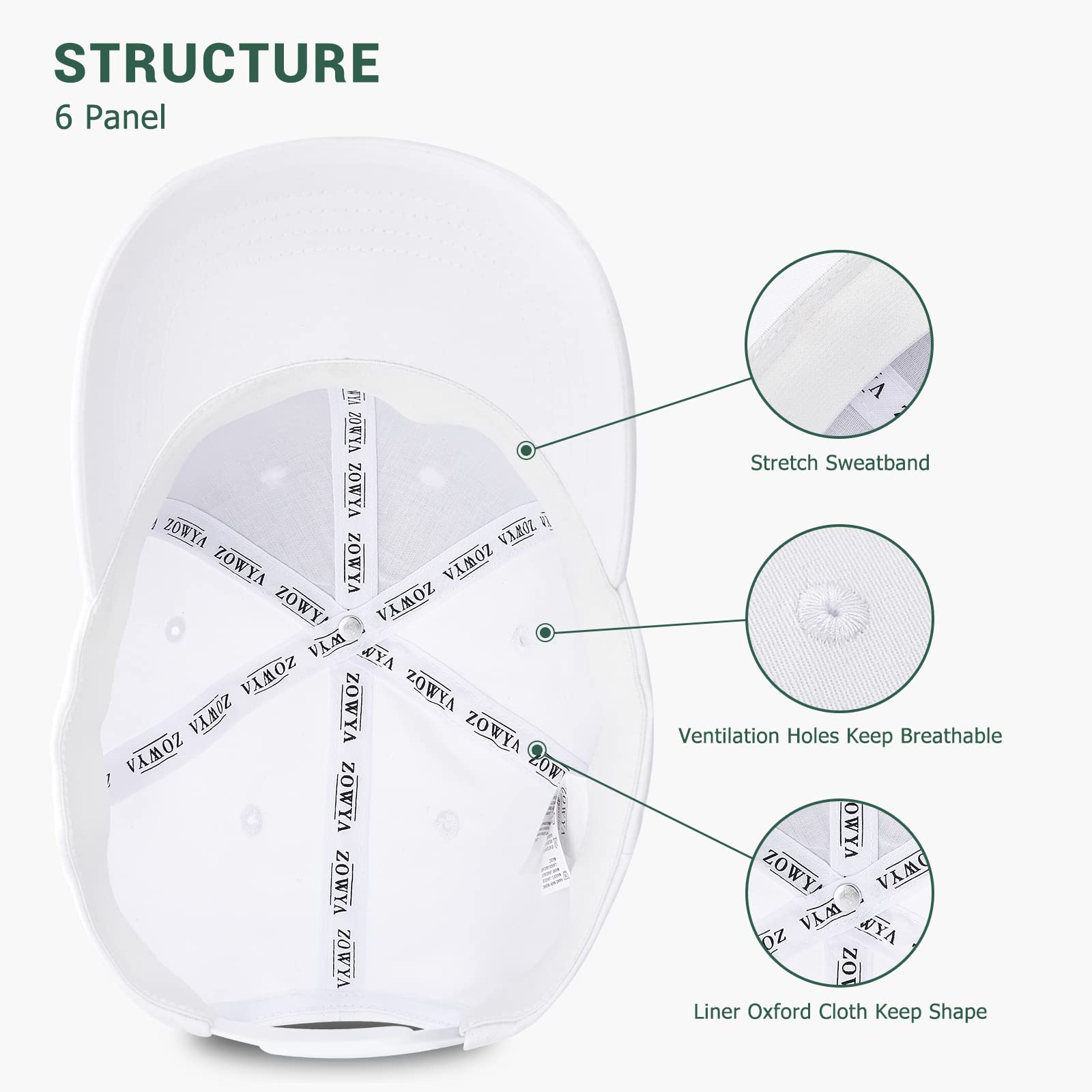 zowya Stretchy Trucker Hat Mesh Baseball Cap Adjustable Snapback Closure Hats for Men Women Comfortable Breathable (White)