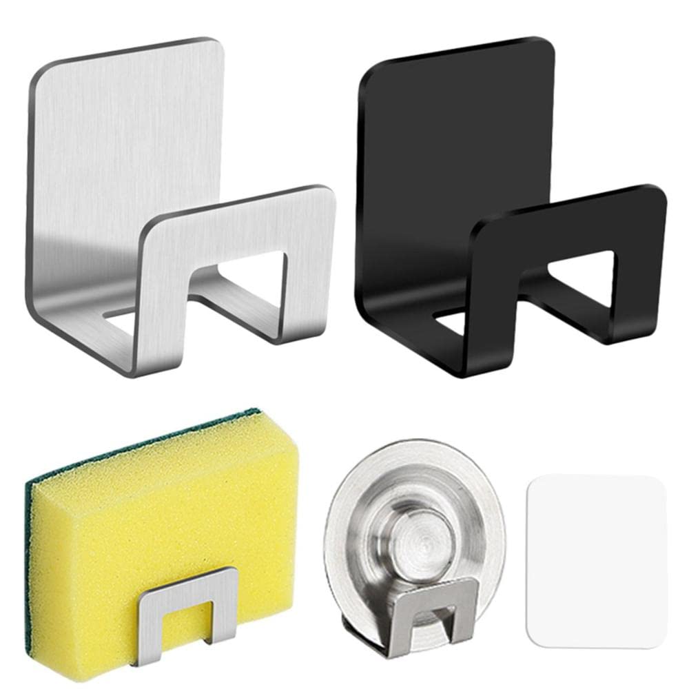 Sponge Wipe Two-Sided Cleaning Sponge Thickened Sponge Scouring Pad Stainless Steel Sponges Holder Self Adhesive Sponges Organizer Drain Racks