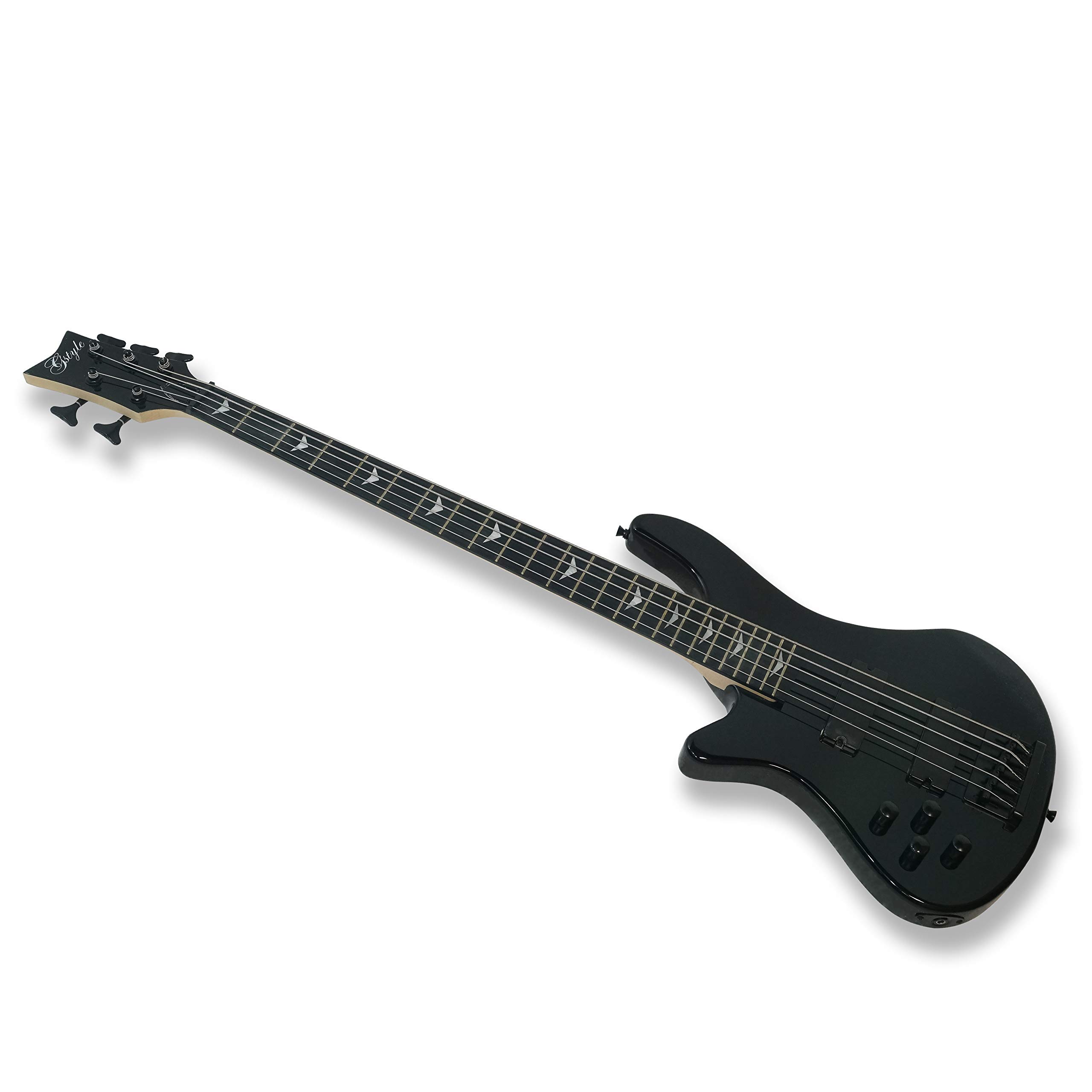 Tario Black Left-handed 5 String Electric Bass, Bolt-on Maple Neck, Poplar Body