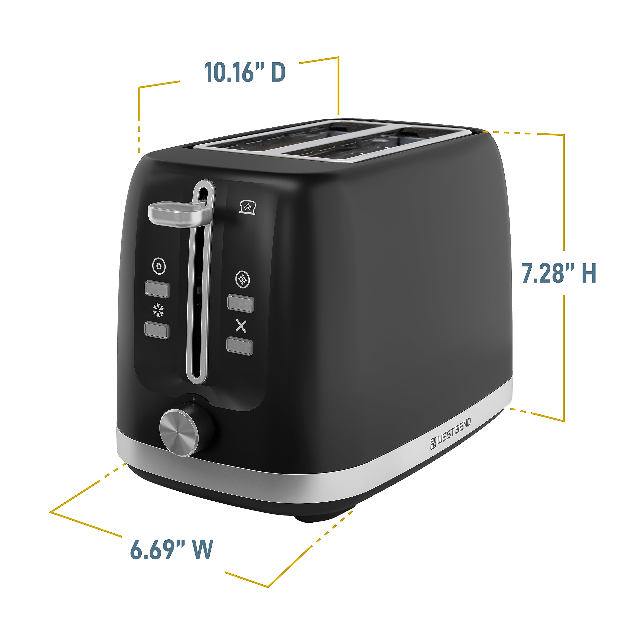 West Bend Toaster 2 Slice Extra-Wide and Deep Slots with 3 Functions and 7 Shade Settings Manual Lift Lever and Auto-Shut Off, 750-Watts, Black