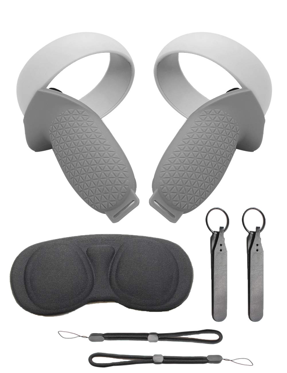TATACO Touch Controller Grip Cover with Adjustable Knuckle Straps, VR Lens Protect Cover, Wrist Straps for Quest 2, Anti-Throw Handle Silicone Protective Sleeve Gray