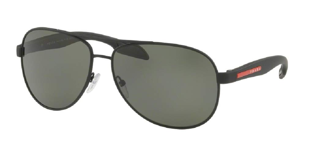 Prada PS53PS LIFESTYLE DG05X1 62M Black Rubber/Green Polarized Pilot Sunglasses For Men+ BUNDLE With Designer iWear Eyewear Kit
