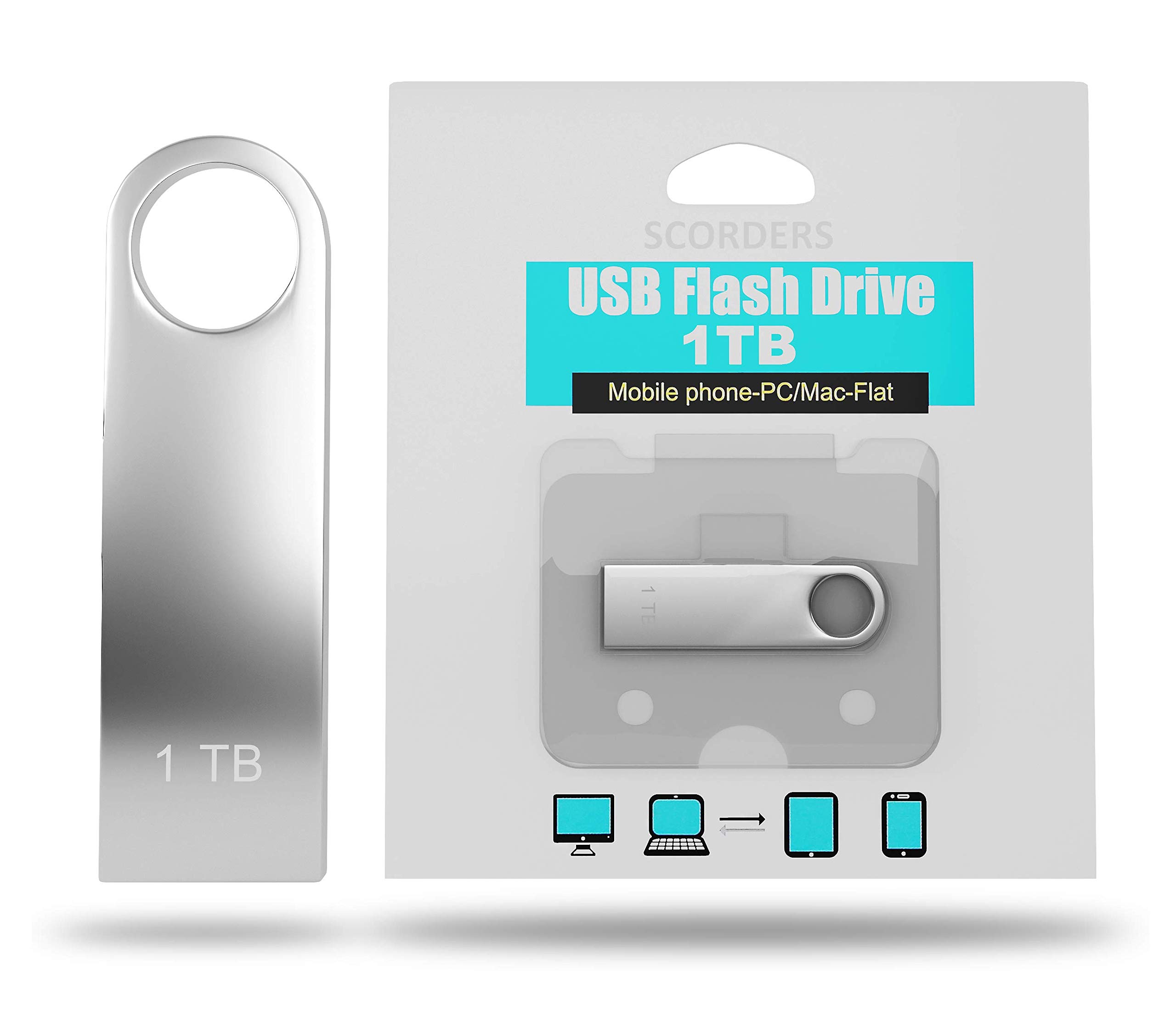 SCORDERS USB Flash Drive (1 TB) High-Speed Data Storage Thumb Stick | Store Movies, Pictures, Documents | PC, Smartphone, Mac Support (Blue)