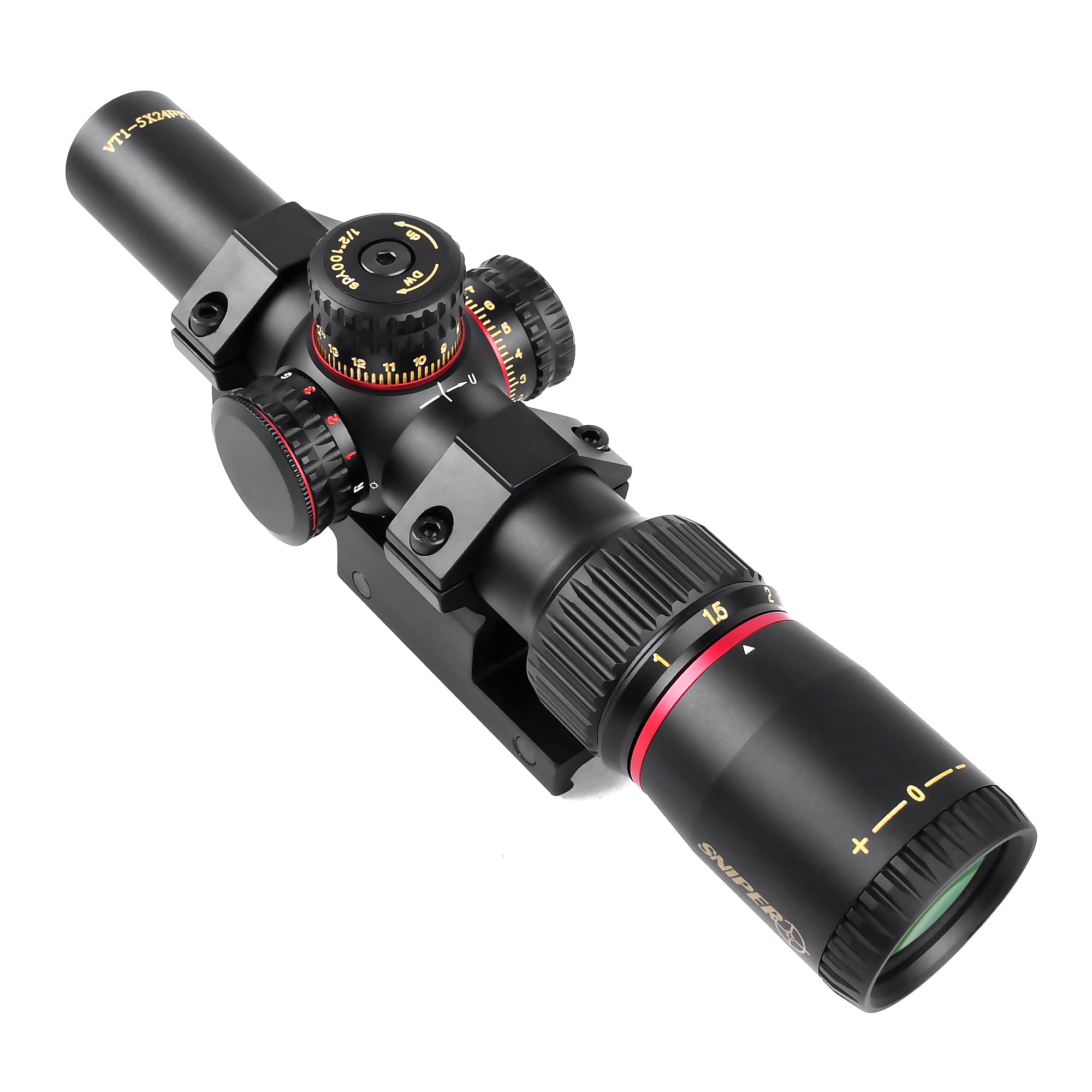 Sniper VT 1-5X24 First Focal Plane Scope with Red/Green Illuminated Reticle 30mm Tube LPVO Rifle Scope