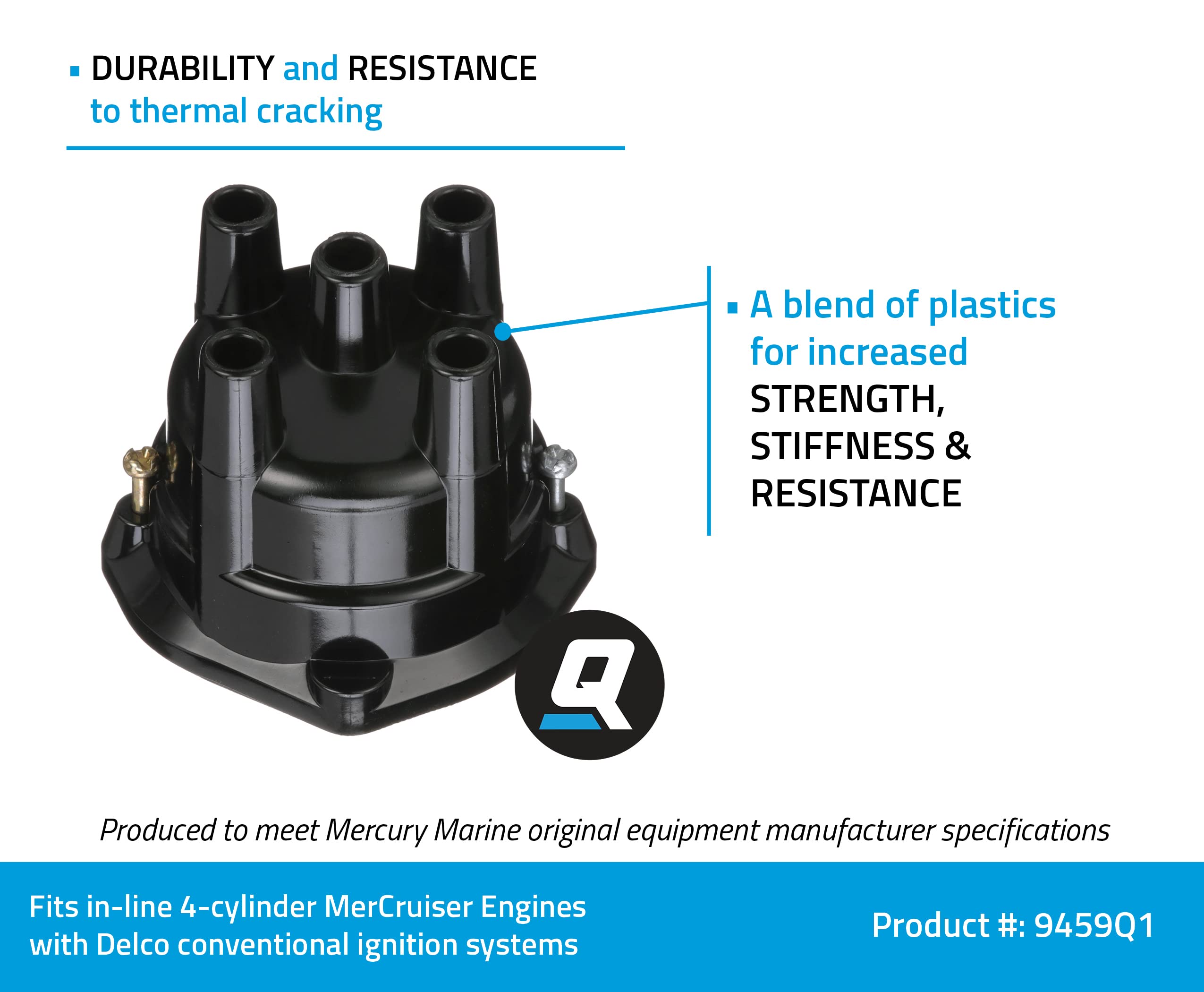 Quicksilver 9459Q1 Distributor Cap for MerCruiser Engines by General Motors with Conventional Ignition Systems