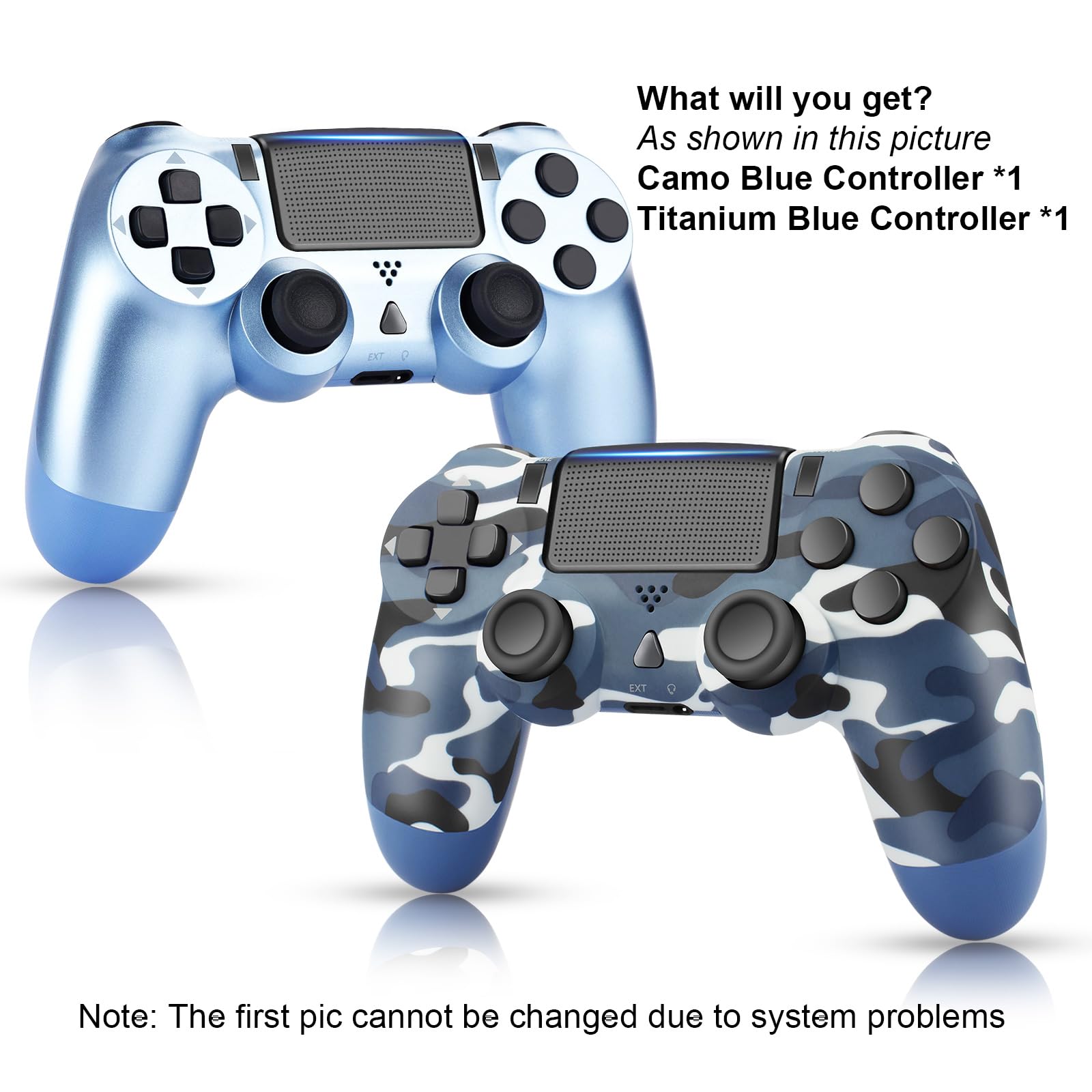 OUBANG 2 Pack Remote for PS4 Controller, Wireless Gamepad Work with Playstation 4 Controllers, Camo Control for PS4 with Joystick, Pa4 Controller for PS4/ Pro/Silm/PC Camouflage Blue and Titanium Blue