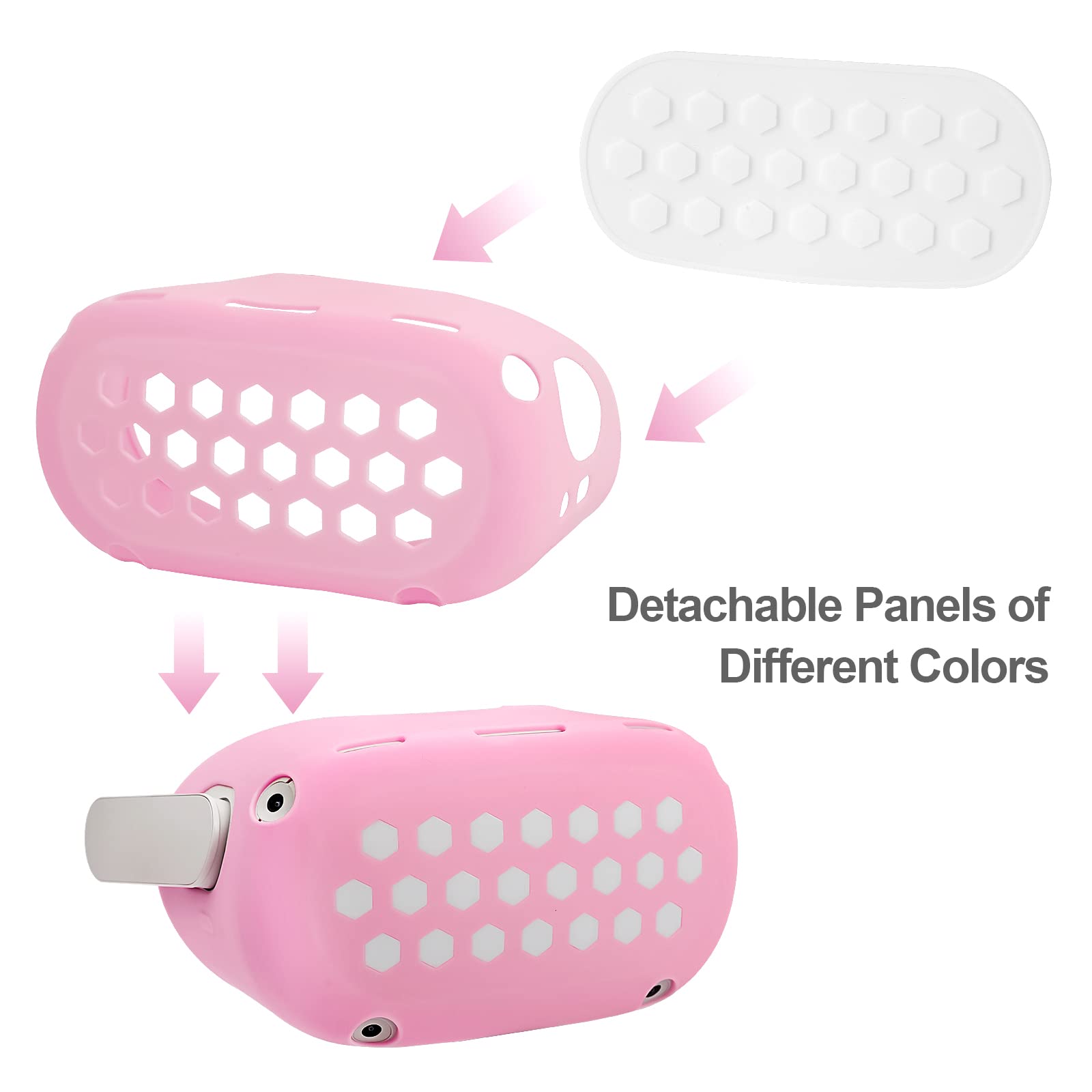 TOMSIN VR Silicone Face Cover, Full Coverage Grips Cover, Shell Front Cover with Lens Cover, Anti-Throw Protector with Adjustable Knuckle Straps Accessories Set for Oculus Quest 2 (Pink)