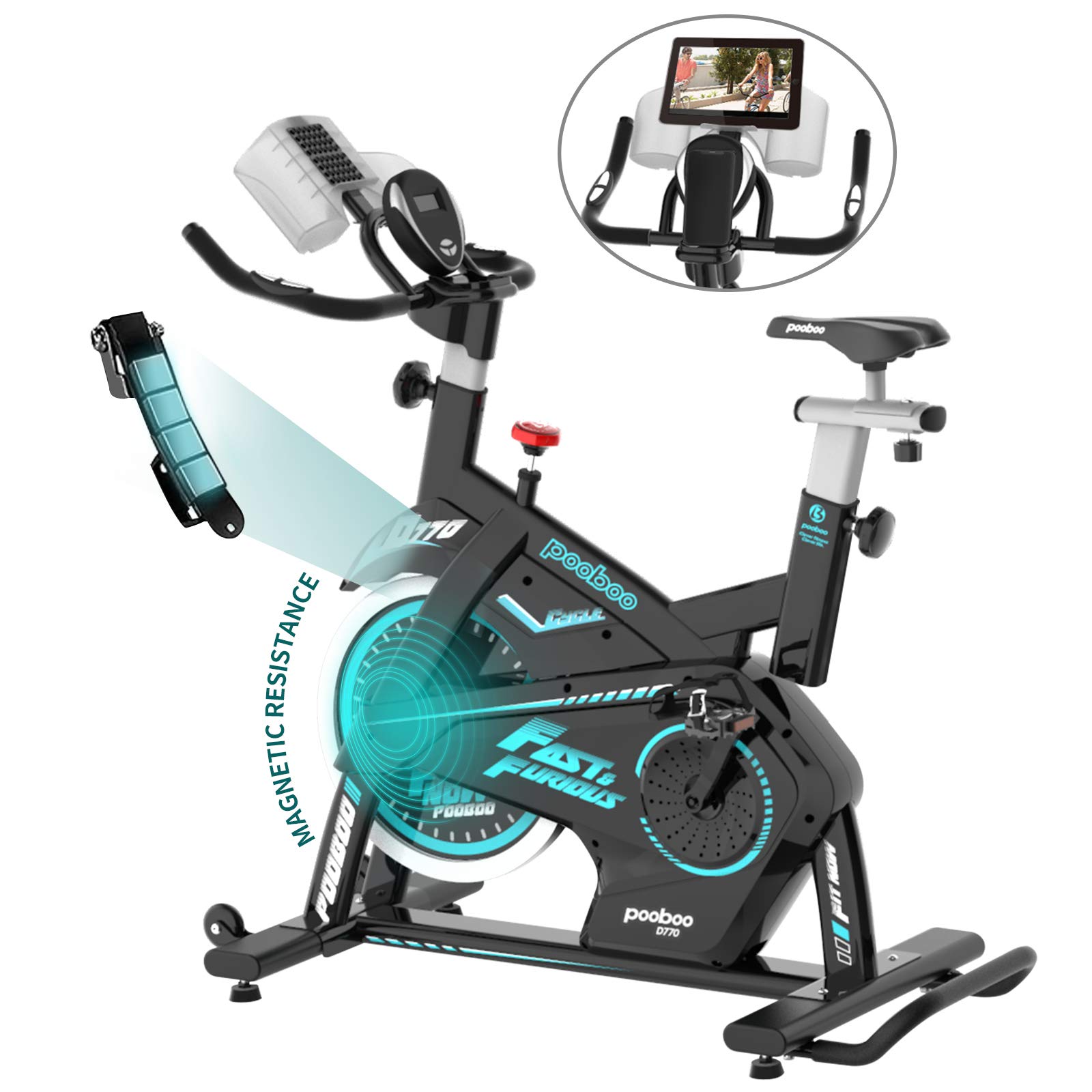 pooboo Pro Indoor Cycling Bike, Belt Drive Exercise Bike,Stationary Exercise Bicycle LED Display Heart Pulse Trainer Bike Flywheel Smooth Quiet … (770-6)