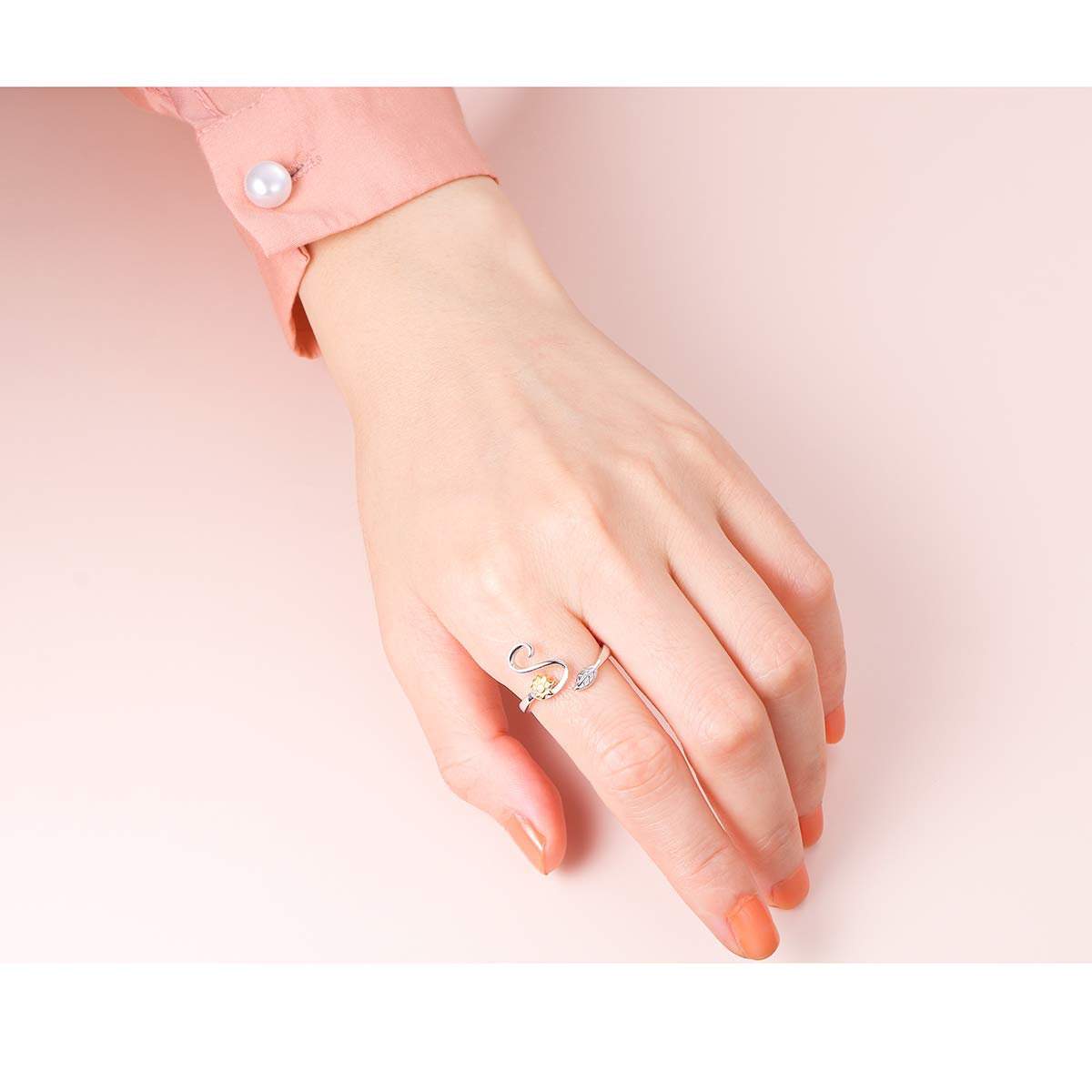 Sterling Silver Gold Tone Sunflower Initial 26 Letter Script Name Alphabet A Resizable Ring for Size 5-9