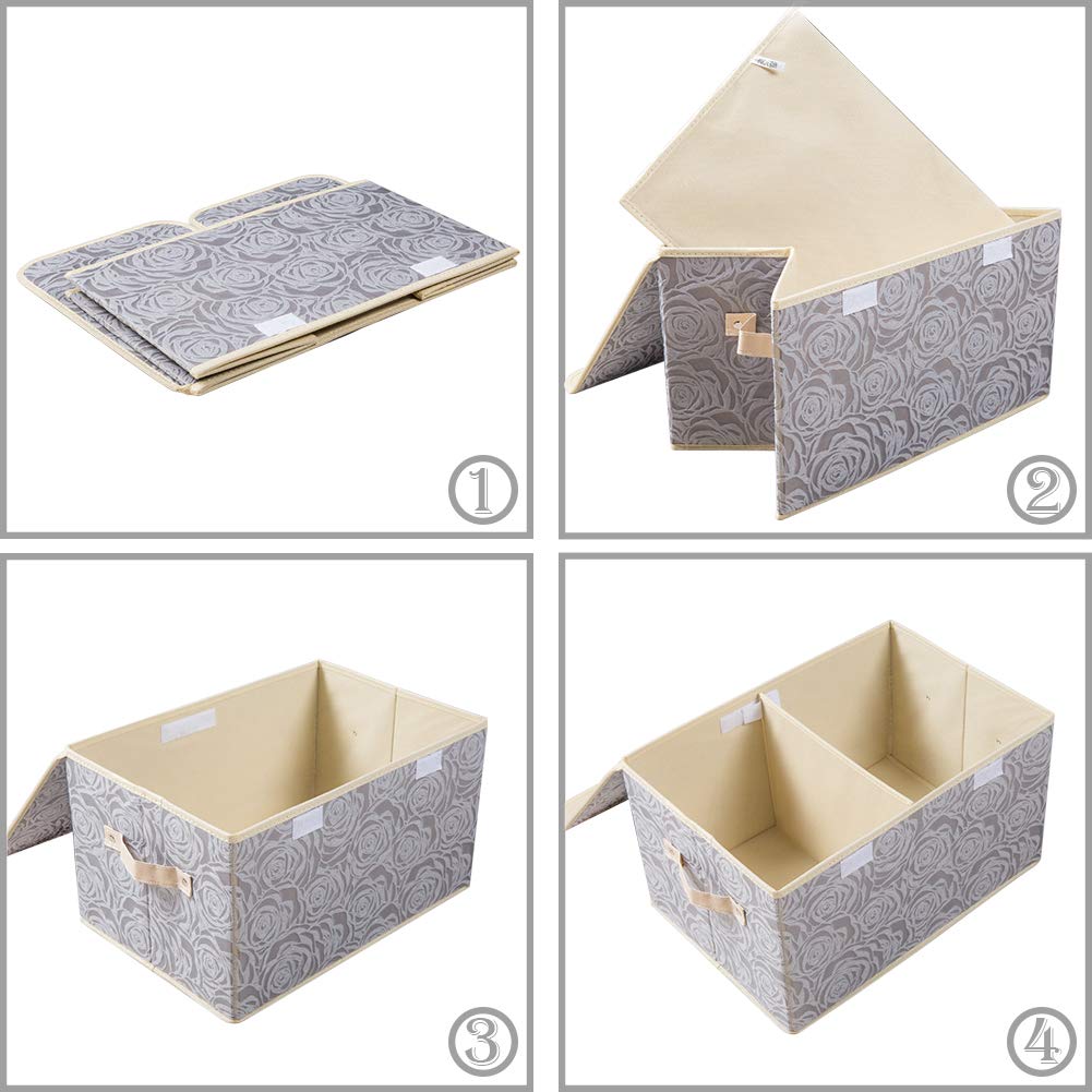 PRANDOM Large Foldable Storage Bins with Lids Fabric Decorative Storage Box Cubes Organizer Containers Baskets with Cover Handles Removable Divider for Home Closet 17.3x11.8x9.8 Inch 3 Pack