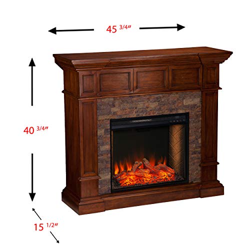 SEI Furniture Merrimack Faux Stone Convertible Alexa-Enabled Electric Corner Fireplace, Buckeye Oak