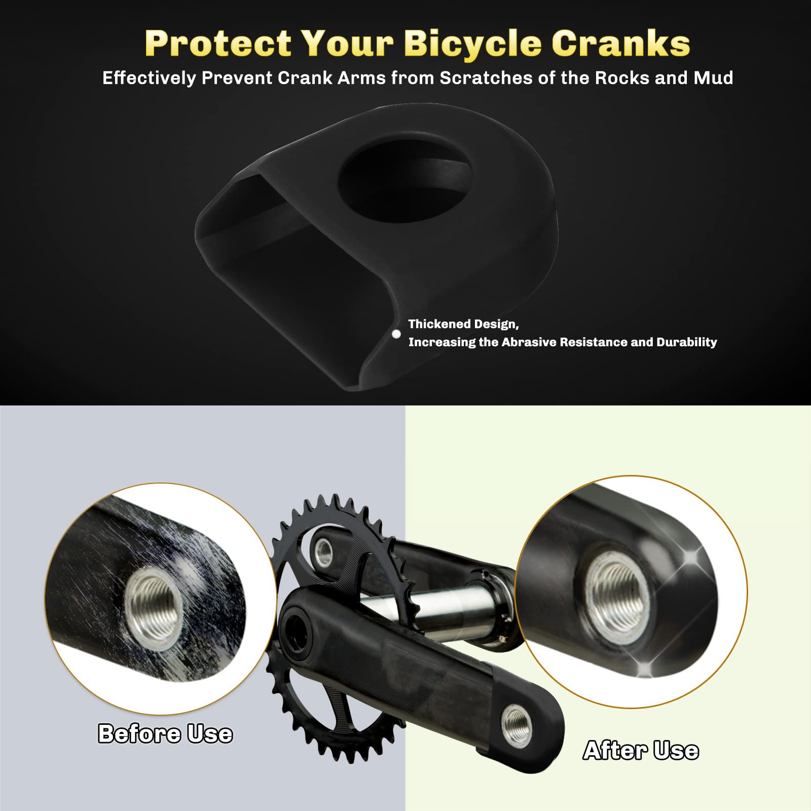 Racrank Universal Crank Boots, Crank Protectors for Bicycle Cranks, Crank Boot Protectors for Mountain Bike Road Bike, Pack of 2 - Black