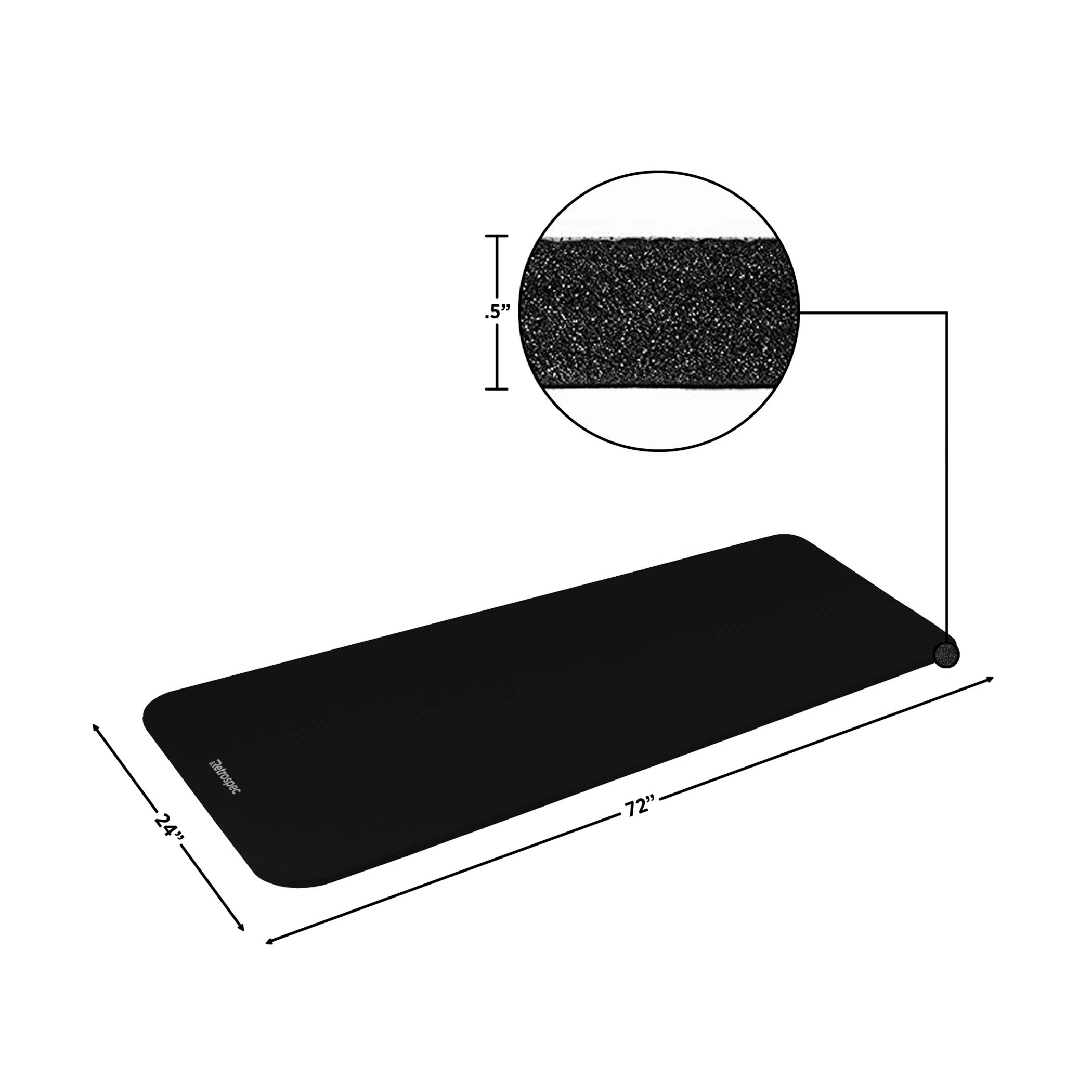 Retrospec Solana Yoga Mat Thick w/Nylon Strap for Men & Women, Black, 1/2 inch (3406s)