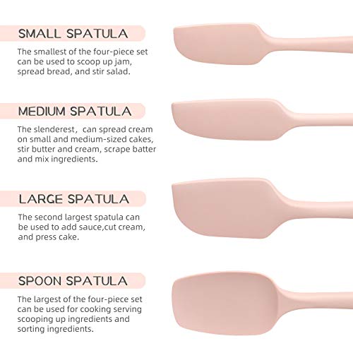Scraper Spatula Set Heat Resistant Kitchen Cooking Utensils Food Grade Silicone Baking Spatulas One Piece Design Spoon Non-Stick Spatula Kitchen Scraper Set of 4 Pink