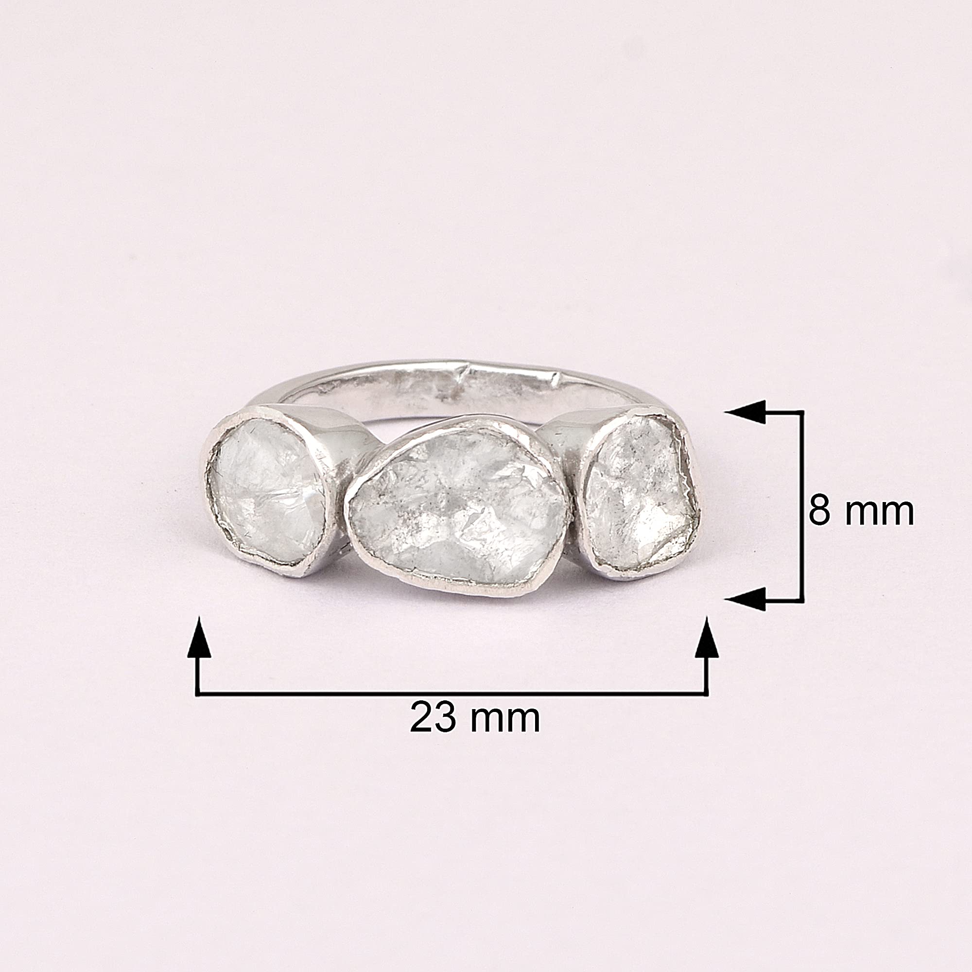 Shine Jewel 0.25 CT Natural Uncut Polki Diamond 3-Stone Ring Platinum Plated 925 Sterling Silver Handmade Jewelry Gift for Women Size 9