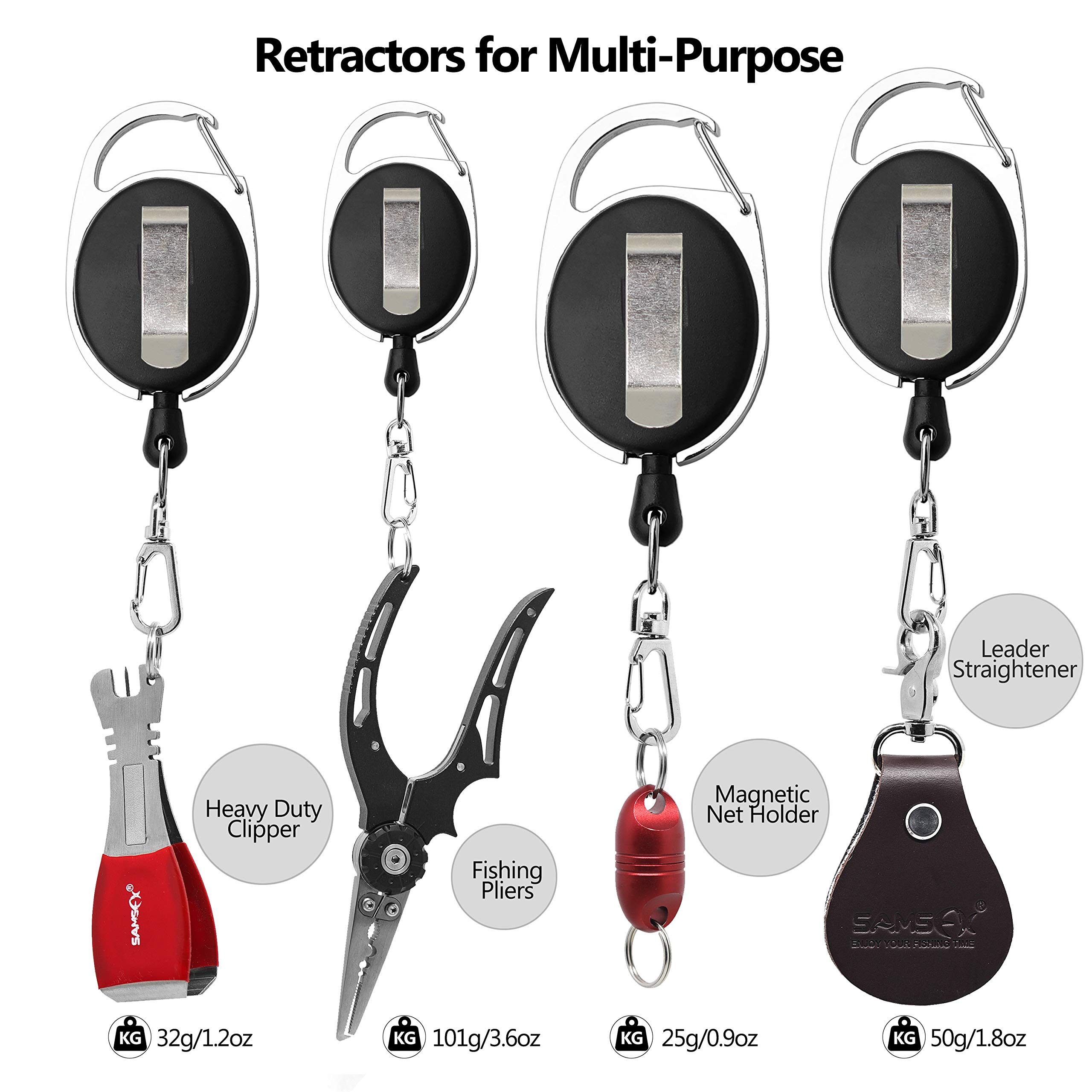 SAMSFX Fly Fishing Zinger Retractor for Gear Tools Holder (Clip on Back Retractor with Swivel Clips)