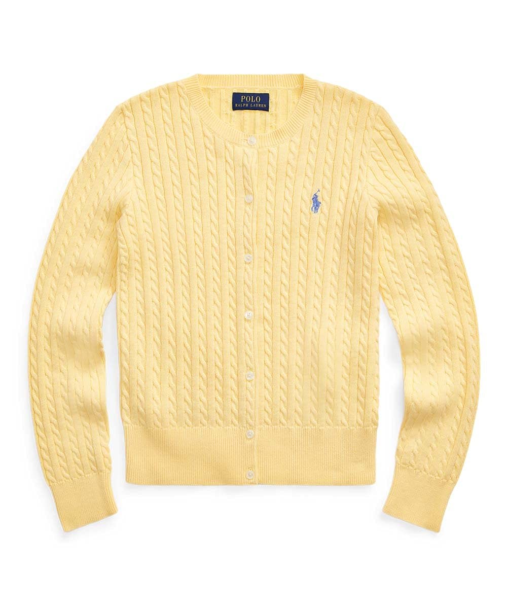 Ralph Lauren Polo Girls Cotton Knit Cable Cardigan Sweater (Butternut Cream, 4T)