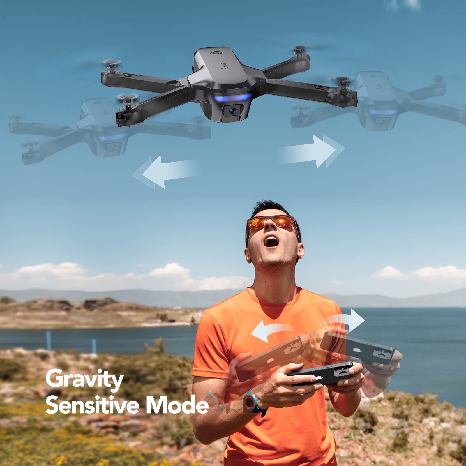 Potensic P4 Foldable Drone with Camera for Adults Beginners, FPV 1080P HD WiFi Remote Control Quadcopter with 40 Mins 2 Batteries, Altitude Hold, Gravity Control, Trajectory Flight, Headless Mode