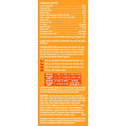 Rachael Ray Nutrish Limited Ingredient Lamb Meal & Brown Rice Recipe, Dry Dog Food, 14 Pound Bag (Packaging Design May Vary)