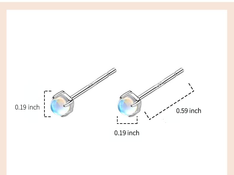 Women Earrings Cute Petite Moonstone Stud Earrings 925 Sterling Silver Jewelry (Moonstone /5MM pair)