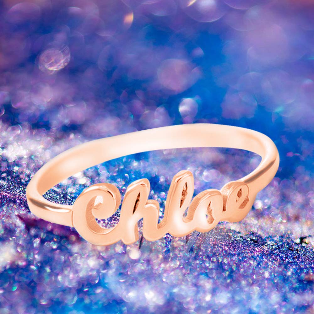 VENACOLY Personalized Name Ring Custom Tiny Initial Name Ring Promise Ring For Her (Rose Gold Plated Copper)