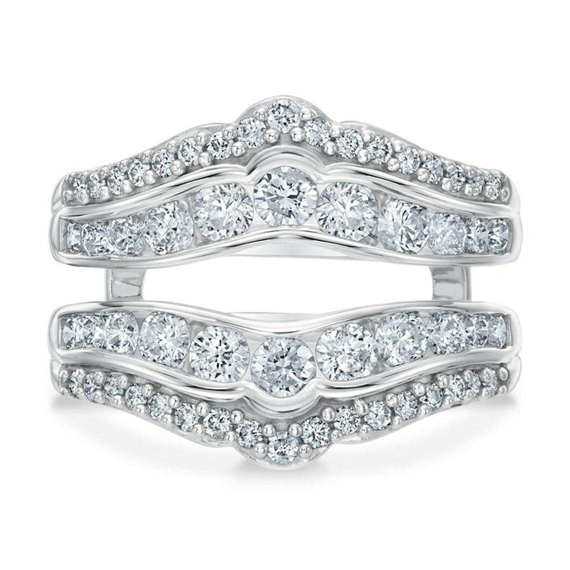 V Touch Round Cut D/VVS1 Diamond Engagement Enhancer Wrap Wedding Jacket Ring For Women's 14K White Gold Plated 925 Sterling Sliver (8.5)