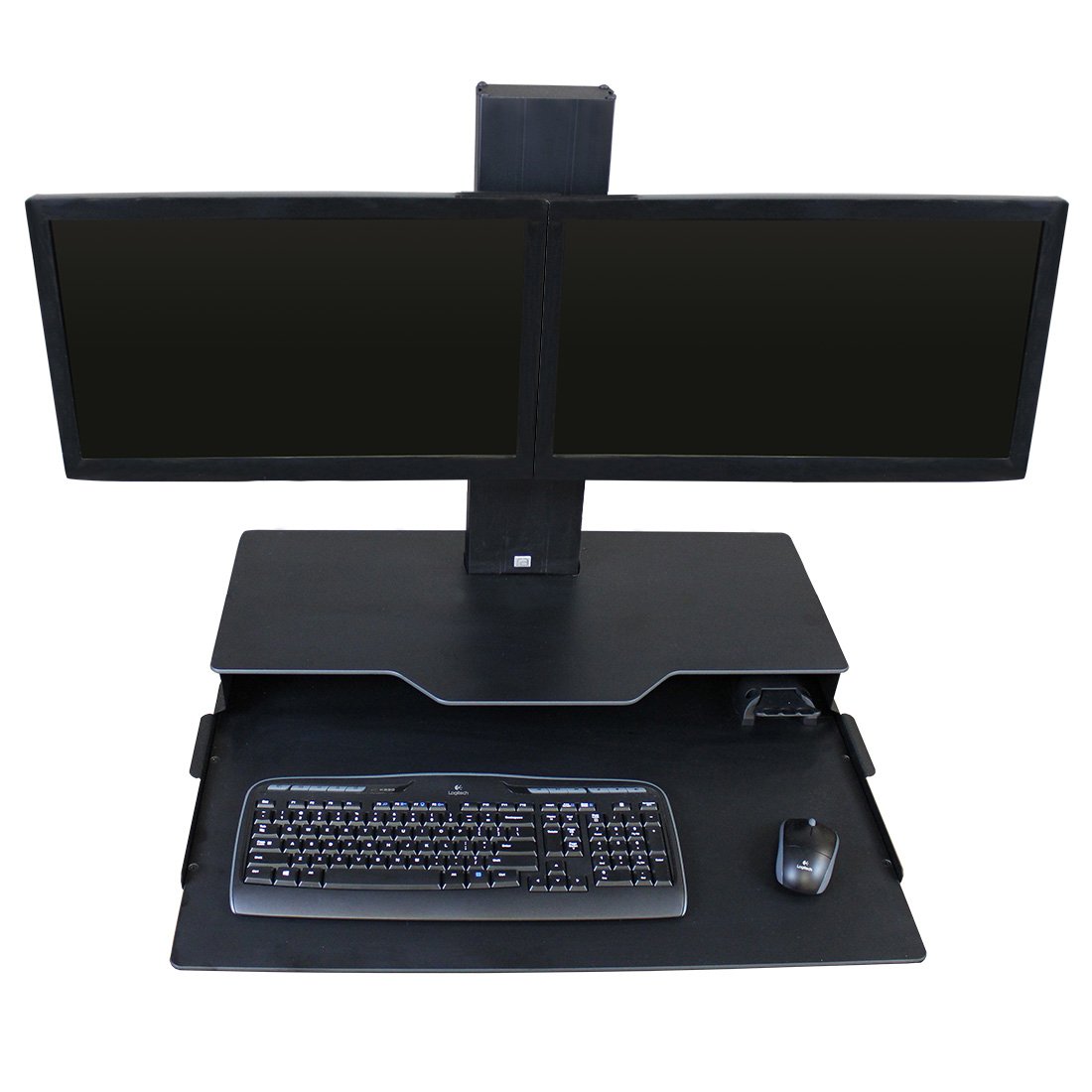 RightAngle Standing Desk Converter- Height Adjustable Sit Stand Desk Riser X, Dual Monitor Support Hover Helium, 24" x 28", Black