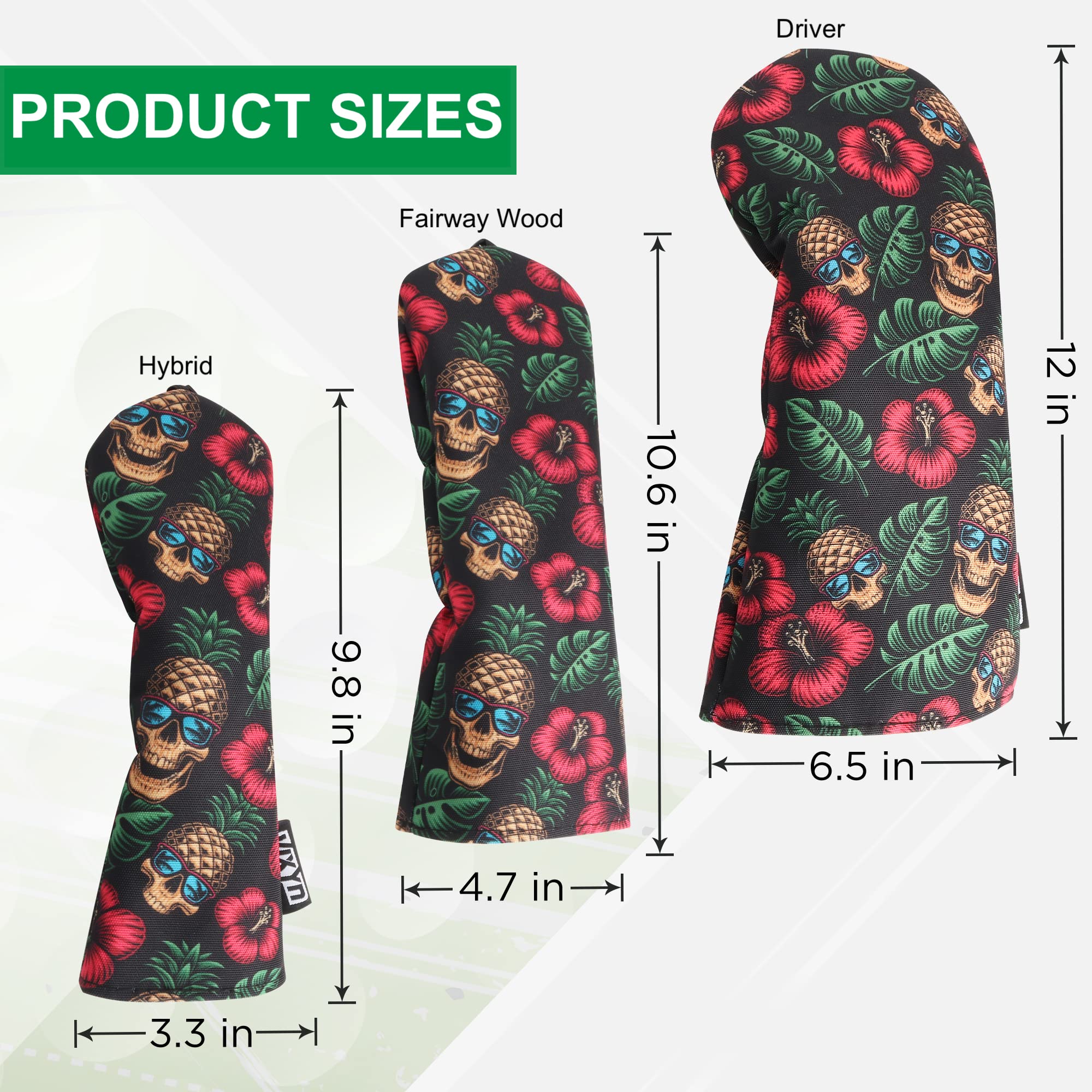 VIXYN Golf Headcovers - Golf Head Covers for Driver, Fairway Woods and Hybrid - Driver Headcover to Fit All Golf Clubs (Pineapple Skull - Driver)