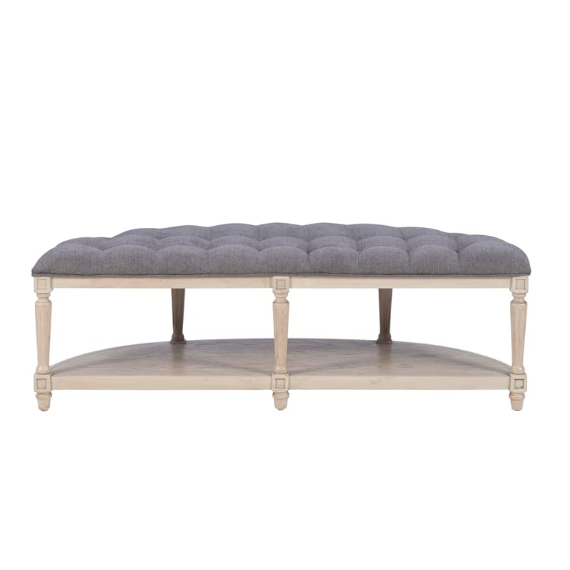 Powell Furniture Linon Naomi Demilune Wood Tufted Bench in Gray