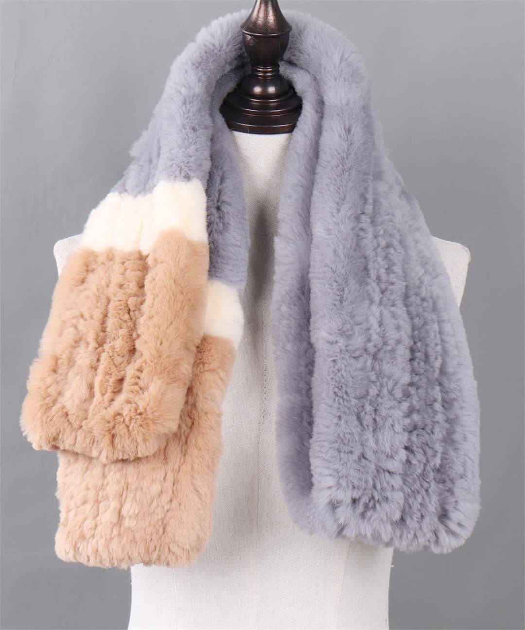 Women Winter Long Fur Scarves Thick Warm Soft Mufflers Ladies Patchwork Lightweight Outdoor Fur Scarf