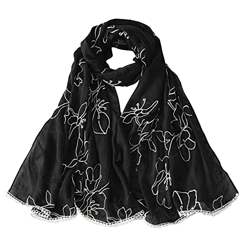 Women Fashion Cotton and Linen Scarf Scarf Printed Thin Scarf and Plaid Shawls and Wraps (Black, One Size) (RI7IrRtpn)
