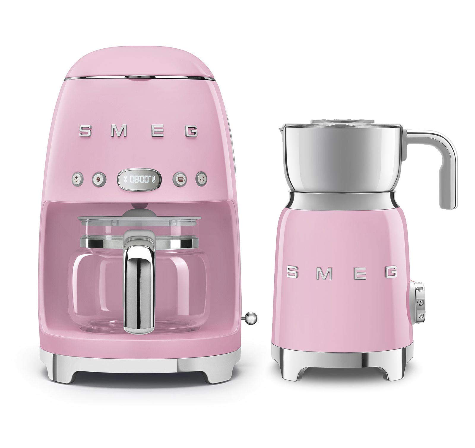 Smeg DCF02US 50's Retro Style Drip Filter Coffee Maker Bundle MFF01 Milk Frother (Pastel Pink)