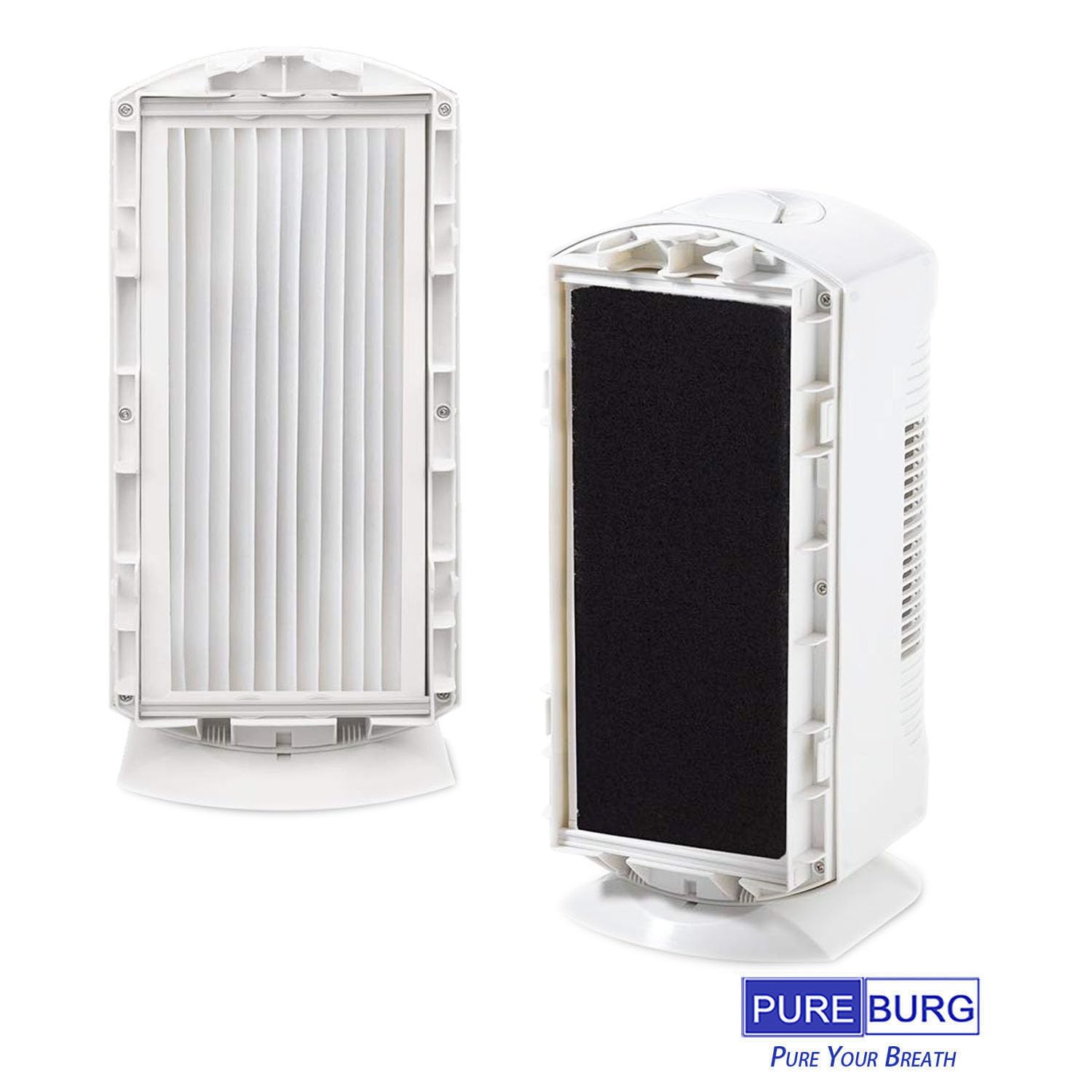 PUREBURG 990051000 Replacement True HEPA Filter Set Compatible with Hamilton Beach TrueAir 04383 04384 04385 04386 Compact Pet Air Purifier,H13 Activated Carbon,2-Pack