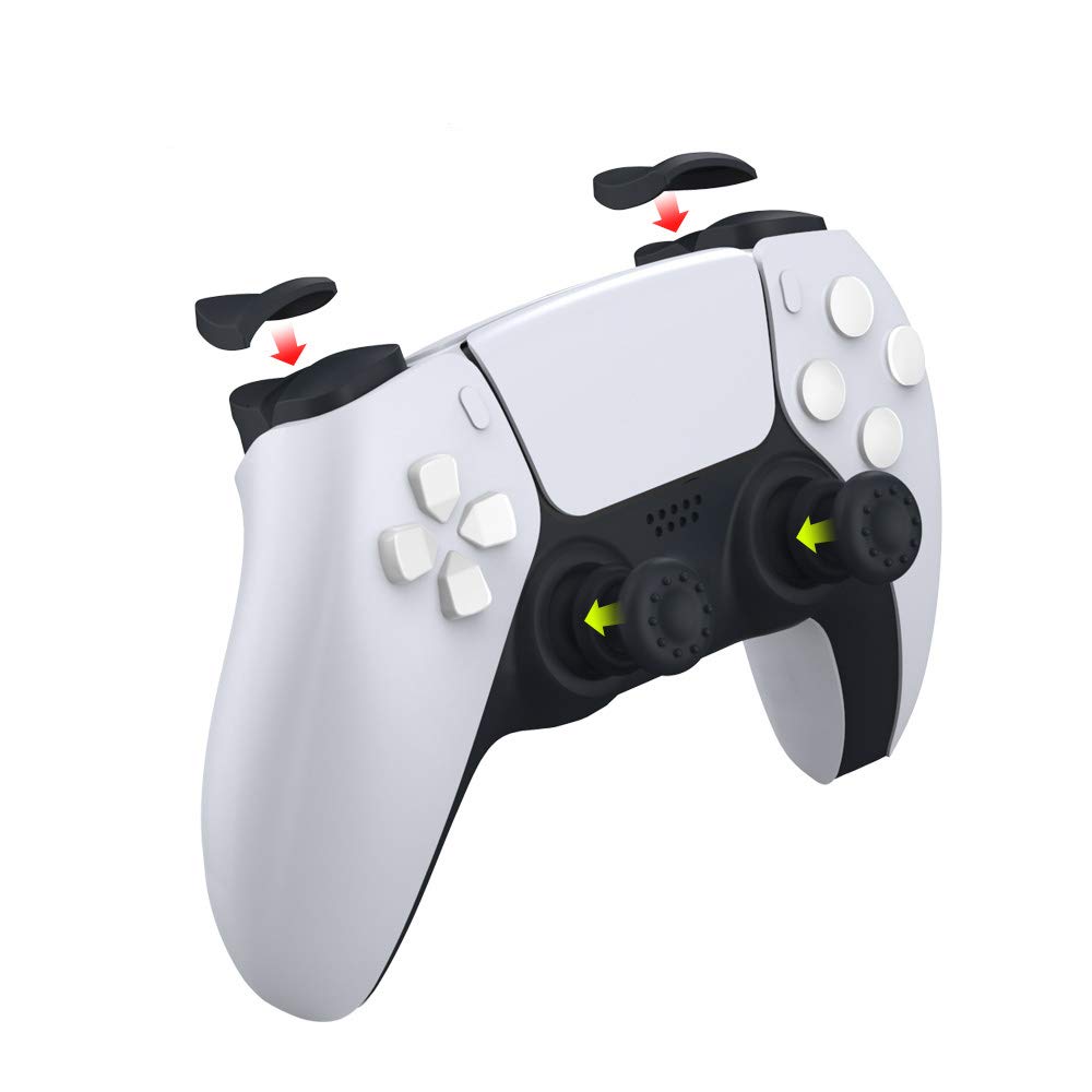 TOMSIN 2 Pairs Trigger Extender with 8 Pcs Thumbstick Grips for PS5 Dualsense Controller