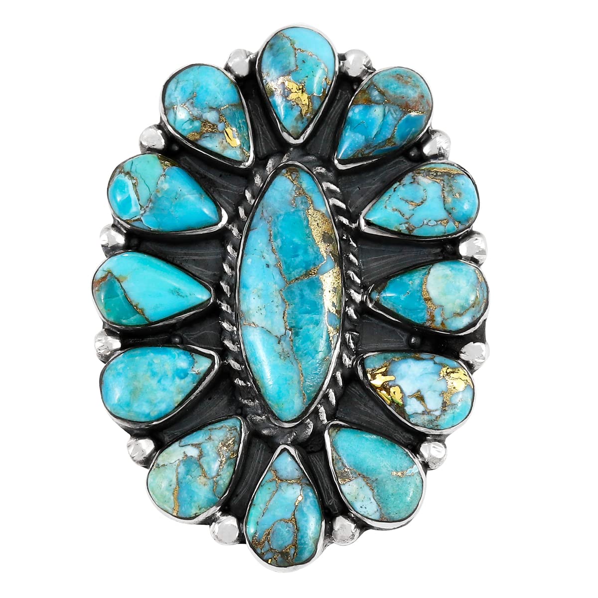 Turquoise Ring in Sterling Silver 925 Genuine Gemstones (9, Sky Matrix Turquoise)