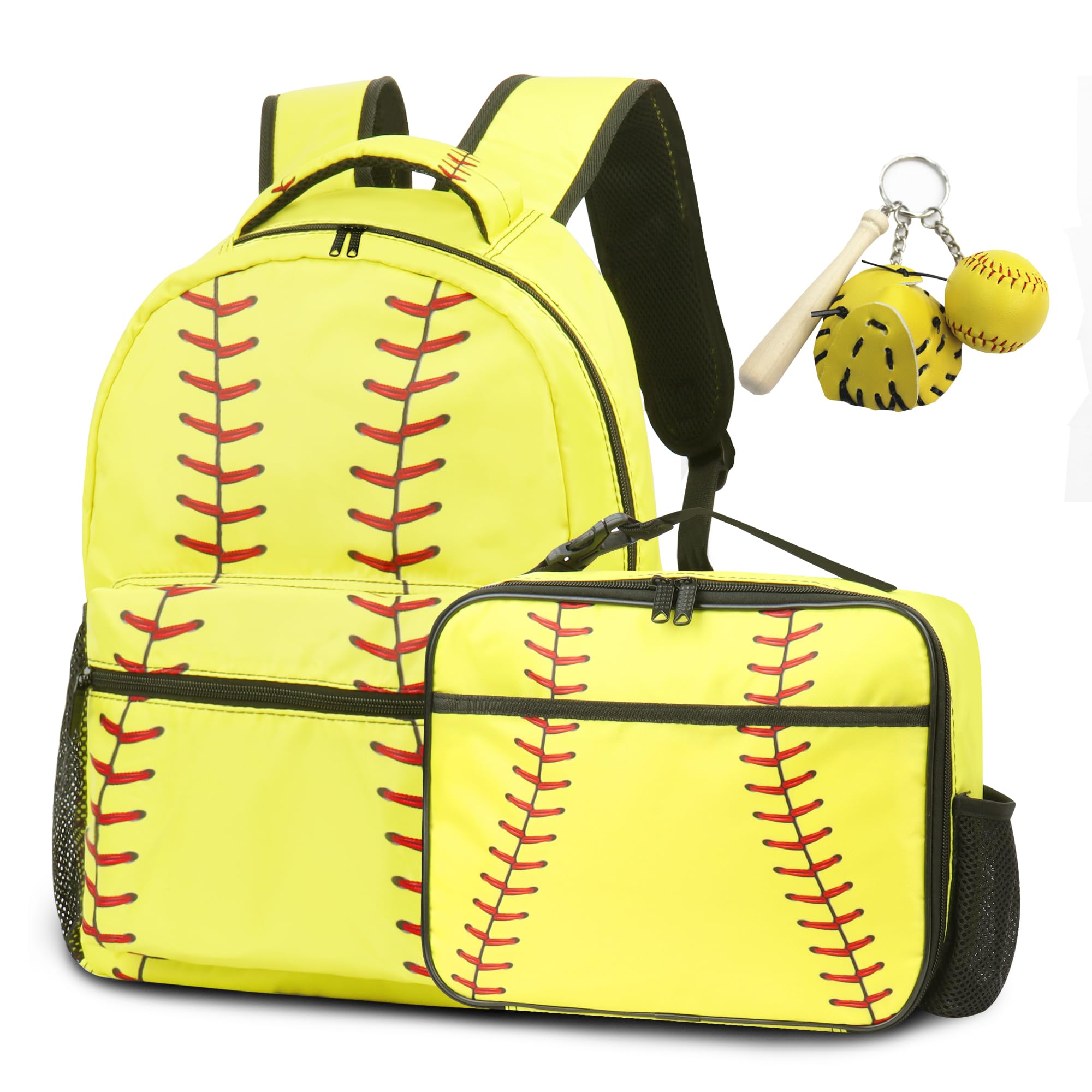 NHBTGSF Softball Backpack for Girl,Kids Softball Backpack for School,17inch Backpack Set with Lunch Bag and Keychain