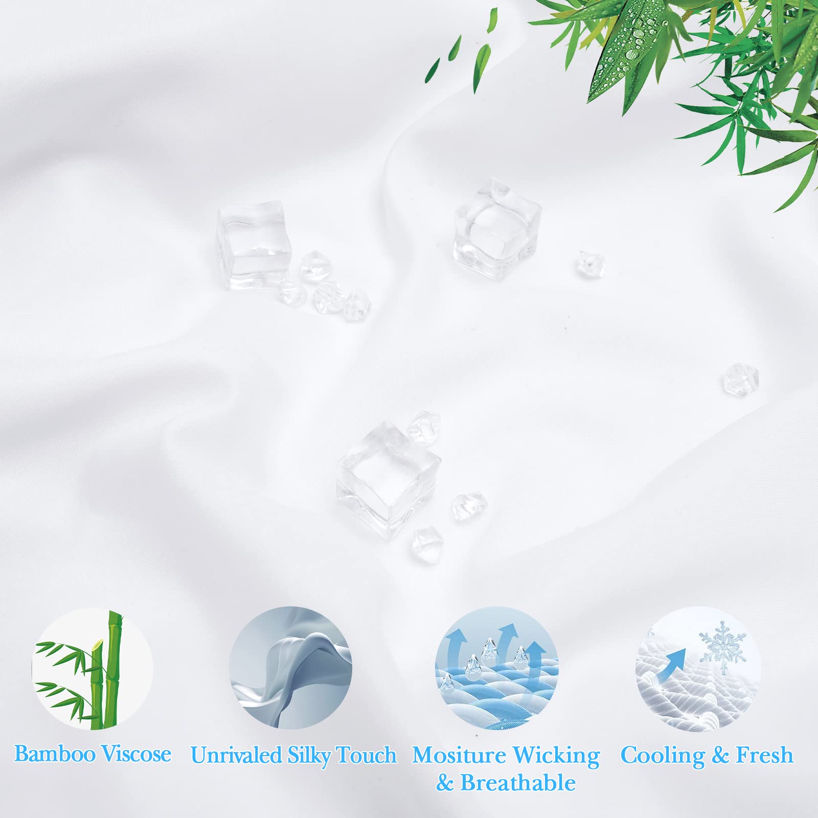 PHF Cooling Bamboo Viscose Sheets Set King Size, 4 Piece Silky Soft Viscose from Bamboo_Bed Sheets Set, 1800 Thread Count 16 Inch Deep Pockets, Ultra Soft Smooth Breathable Bedding Sheets, White