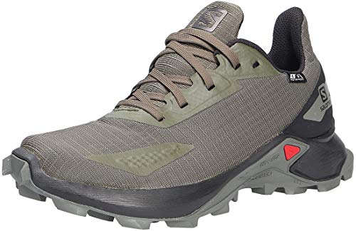 Salomon Kids ALPHACROSS Blast CLIMASALOMON Waterproof Trail Running Shoes, Olive Night/Black/Castor Gray, 13 US Unisex Little