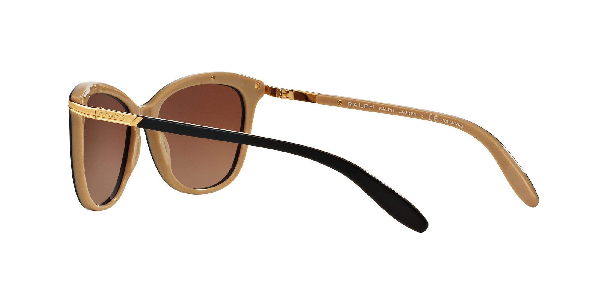 Ralph by Ralph Lauren Women's RA5203 Cat Eye Sunglasses, Shiny Black On Nude & Gold/Polarized Gradient Brown, 54 mm