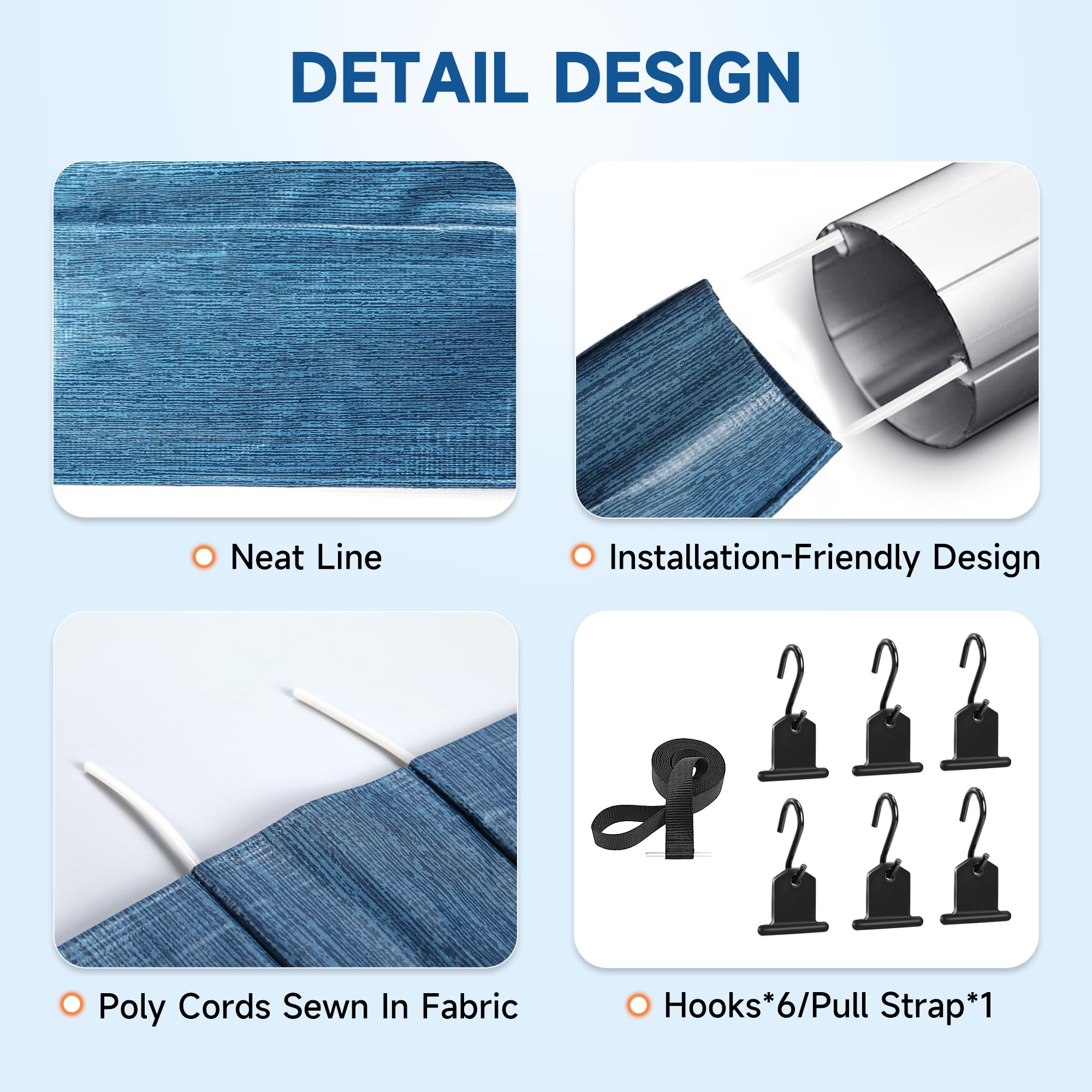 Rengue RV Awning Fabric Replacement 16 FT Vinyl Camper Awning 19oz Heavy Duty Universal RV Canopy Trailer Awnings with Pull Strap and 6 Hooks, Gradient Blue