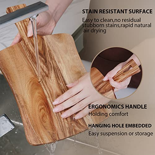 YUSOTAN Acacia Wood Cutting Board for Kitchen,14" x 8.5" Cutting Board with Handle, Charcuterie Paddle, Chopping Board for Meat, Cheese, Bread, Vegetables, Fruits for Kitchen